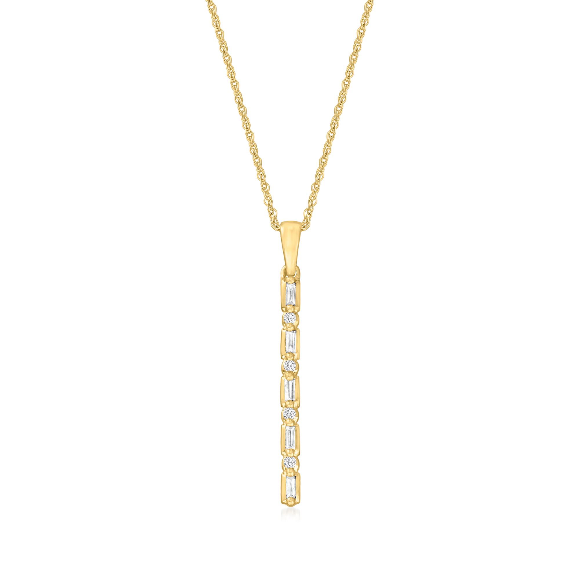 Diamond-Accented Linear Pendant Necklace in 14kt Yellow Gold | Ross-Simons
