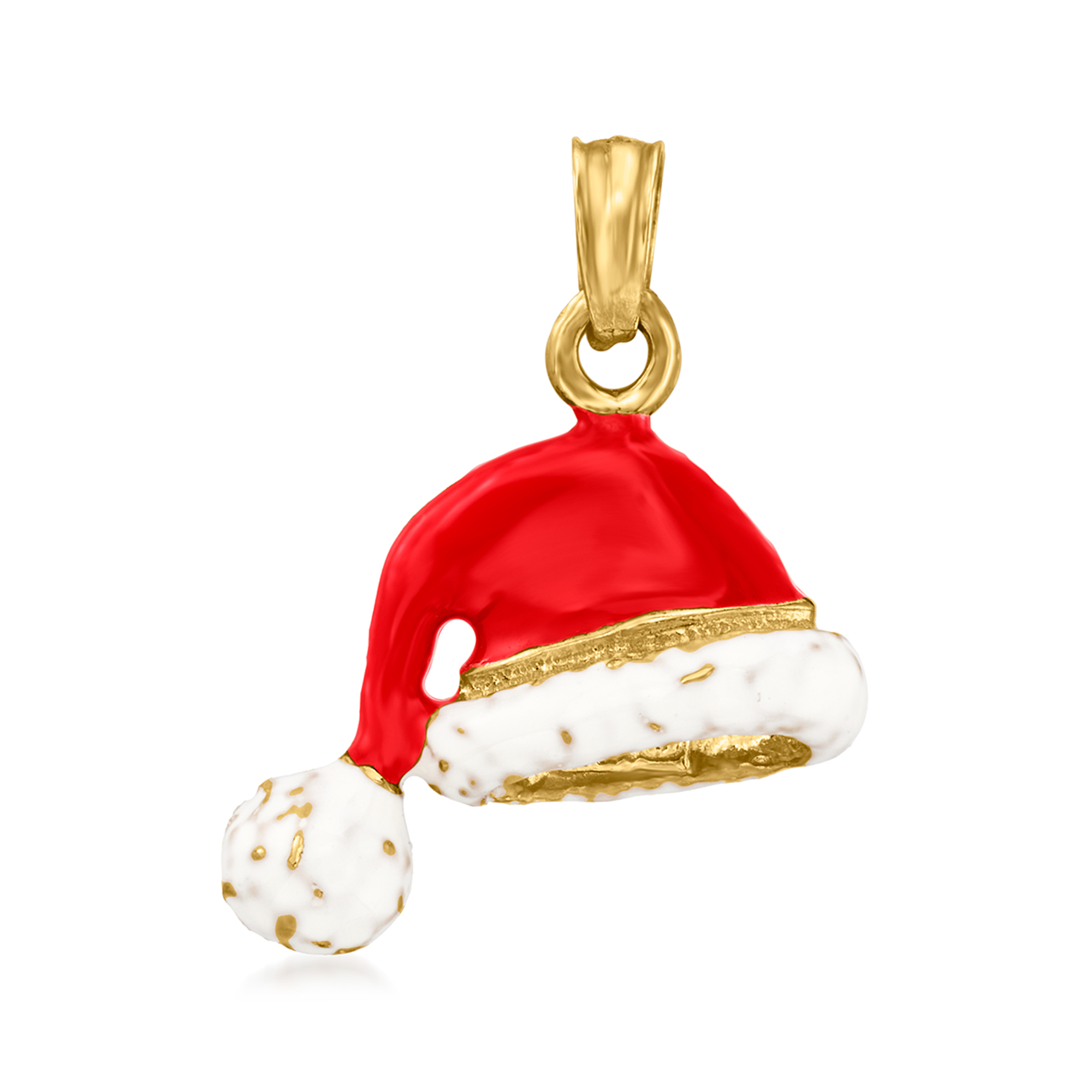 Red and White Enamel Santa Hat Pendant in 14kt Yellow Gold | Ross-Simons