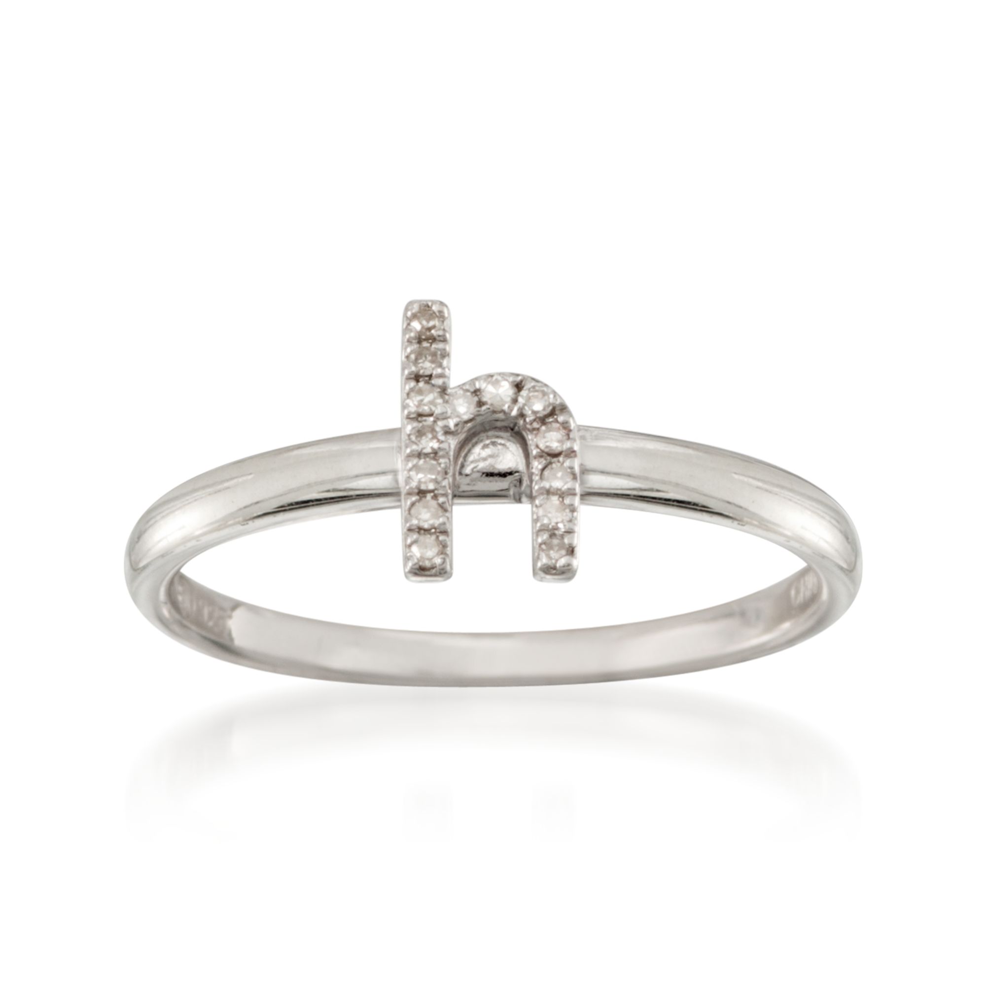 Diamond Accent Mini Initial "H" Ring in Sterling Silver | Ross-Simons
