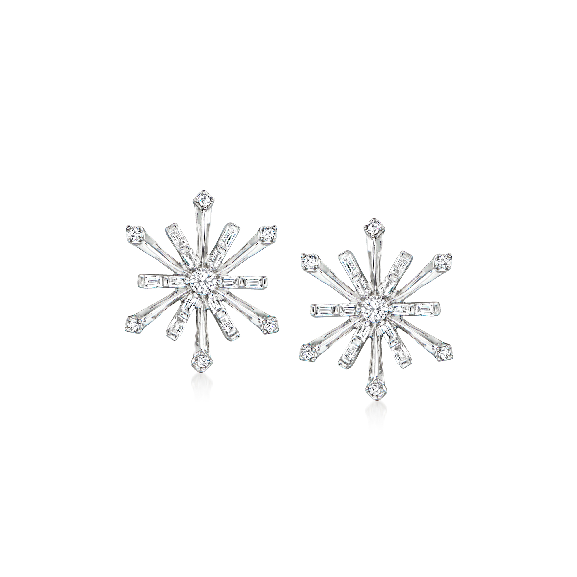 .17 ct. t.w. Diamond Snowflake Earrings in Sterling Silver | Ross-Simons