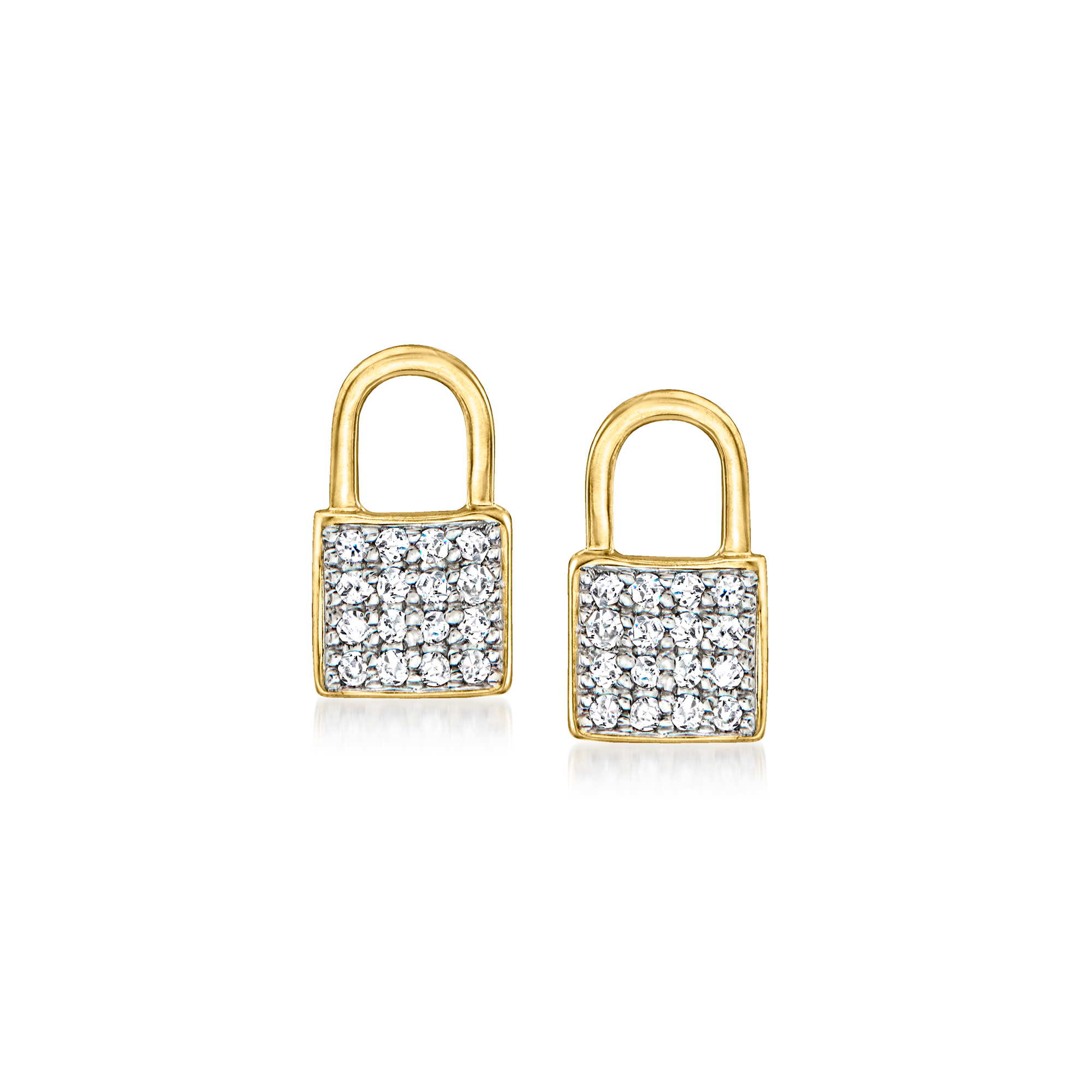.10 ct. t.w. Diamond Lock Earrings in 14kt Yellow Gold | Ross-Simons