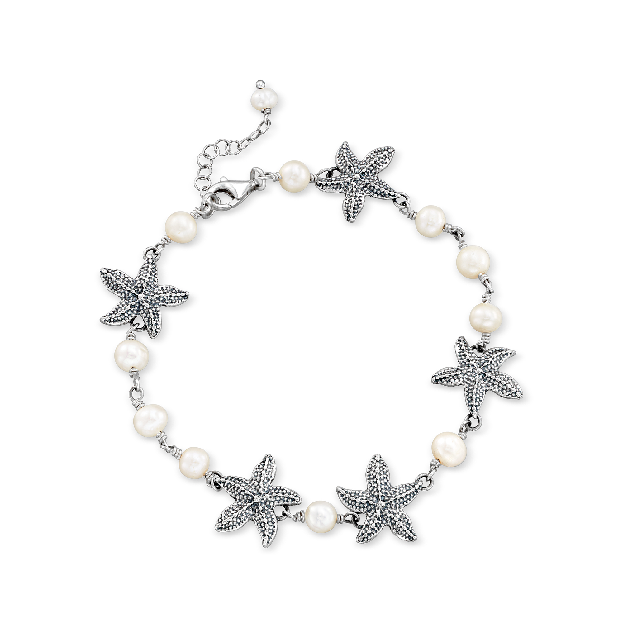 4-6.5mm Cultured Pearl Starfish Anklet in Sterling Silver. 9" | Ross-Simons