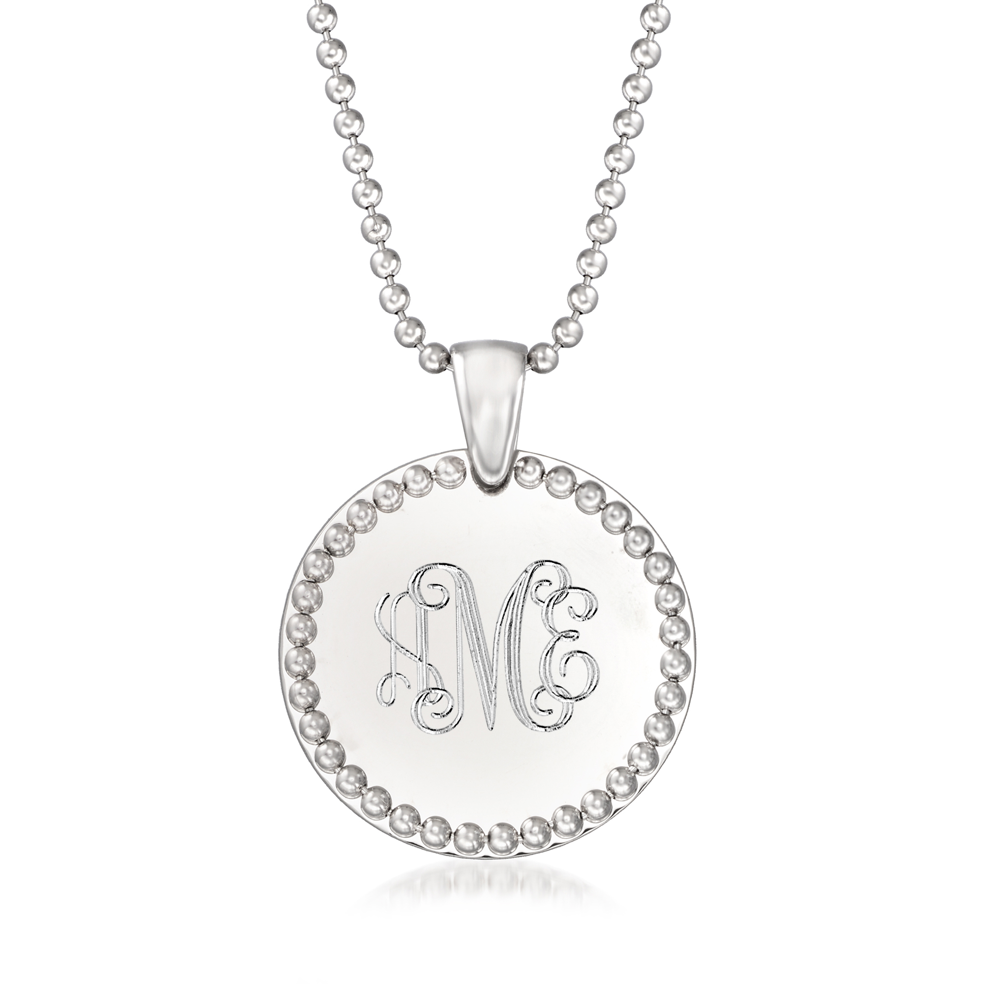 Italian Sterling Silver Personalized Beaded Circle Pendant Necklace