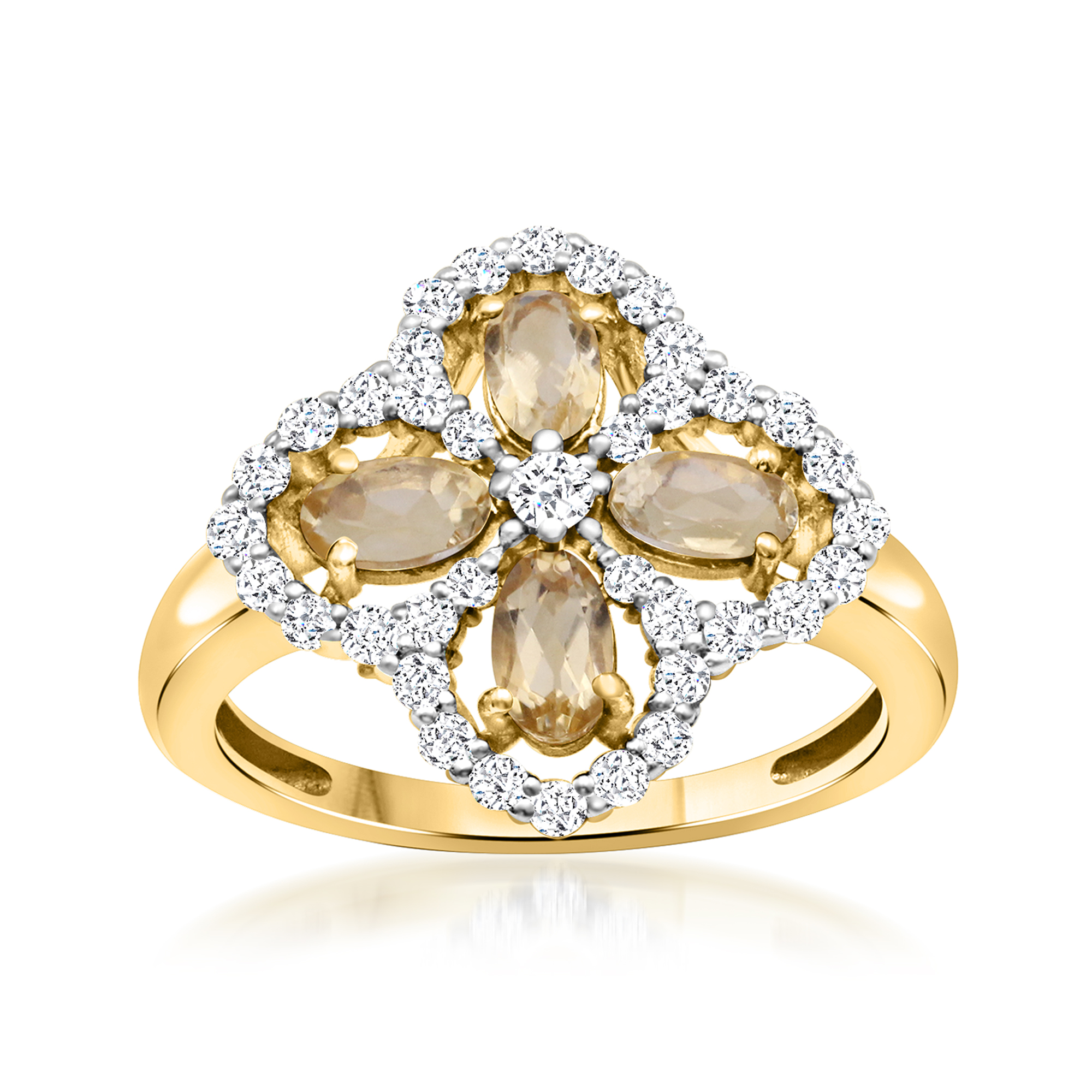 1.00 ct. t.w. Citrine and .50 ct. t.w. White Topaz Clover Ring in 18kt ...