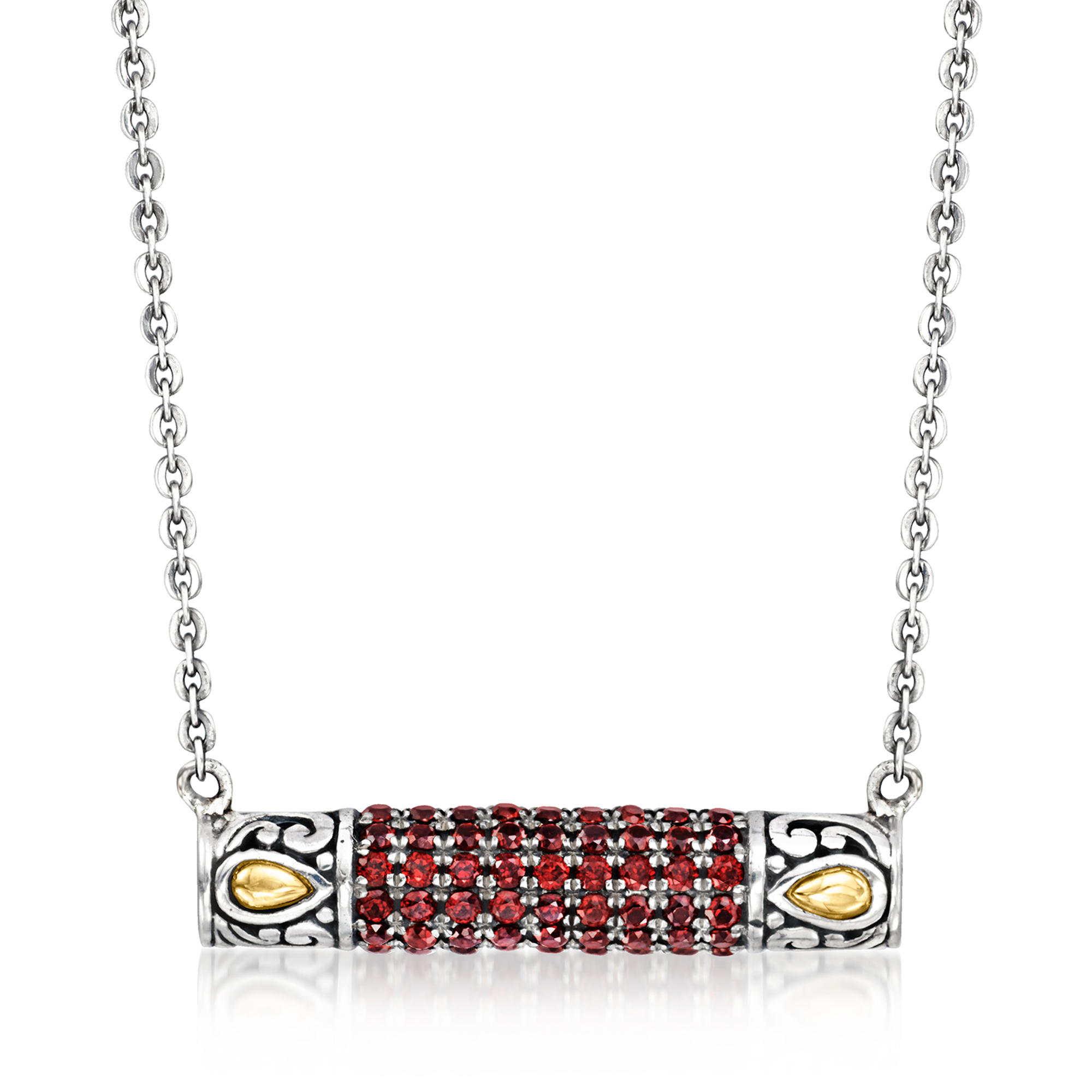 .70 ct. t.w. Ruby Bali-Style Bar Necklace in Sterling Silver and 18kt ...