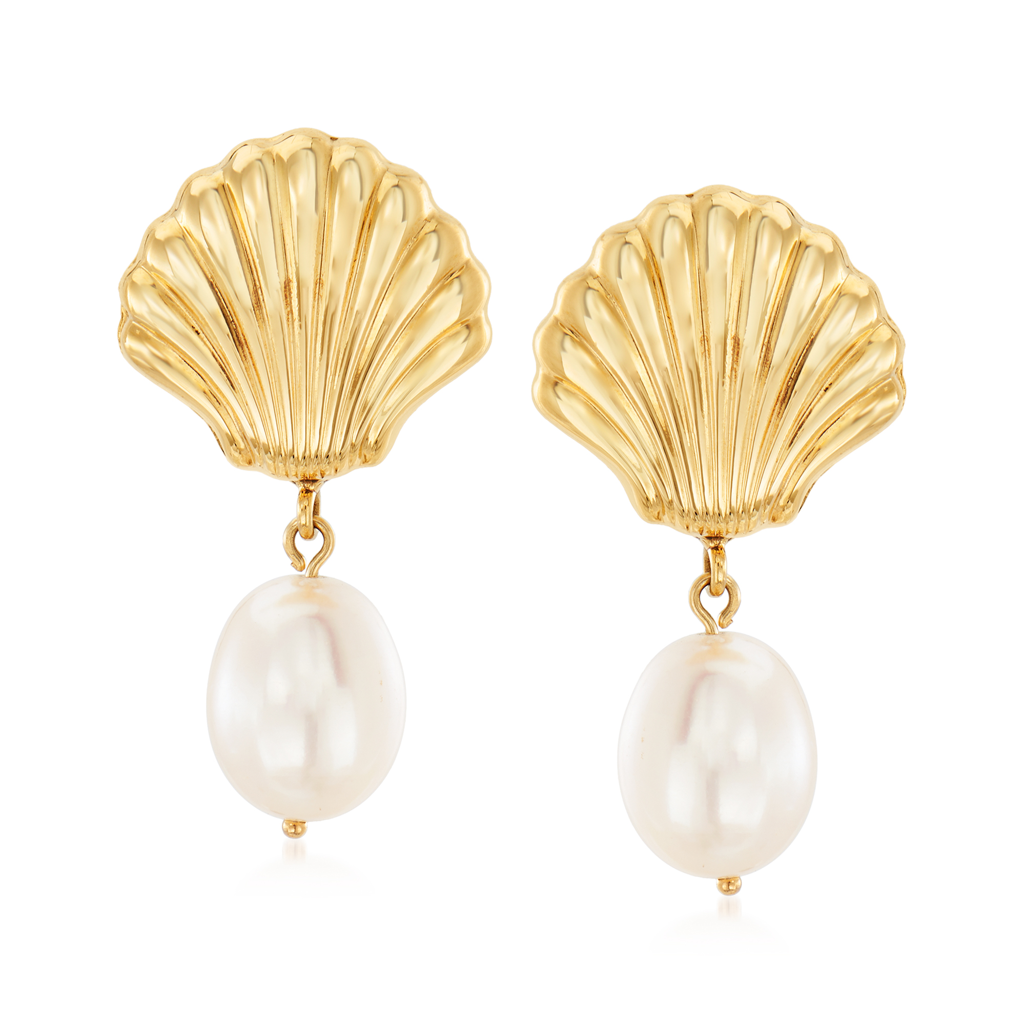 10x8mm Cultured Pearl Shell Drop Earrings in 14kt Yellow Gold | Ross-Simons
