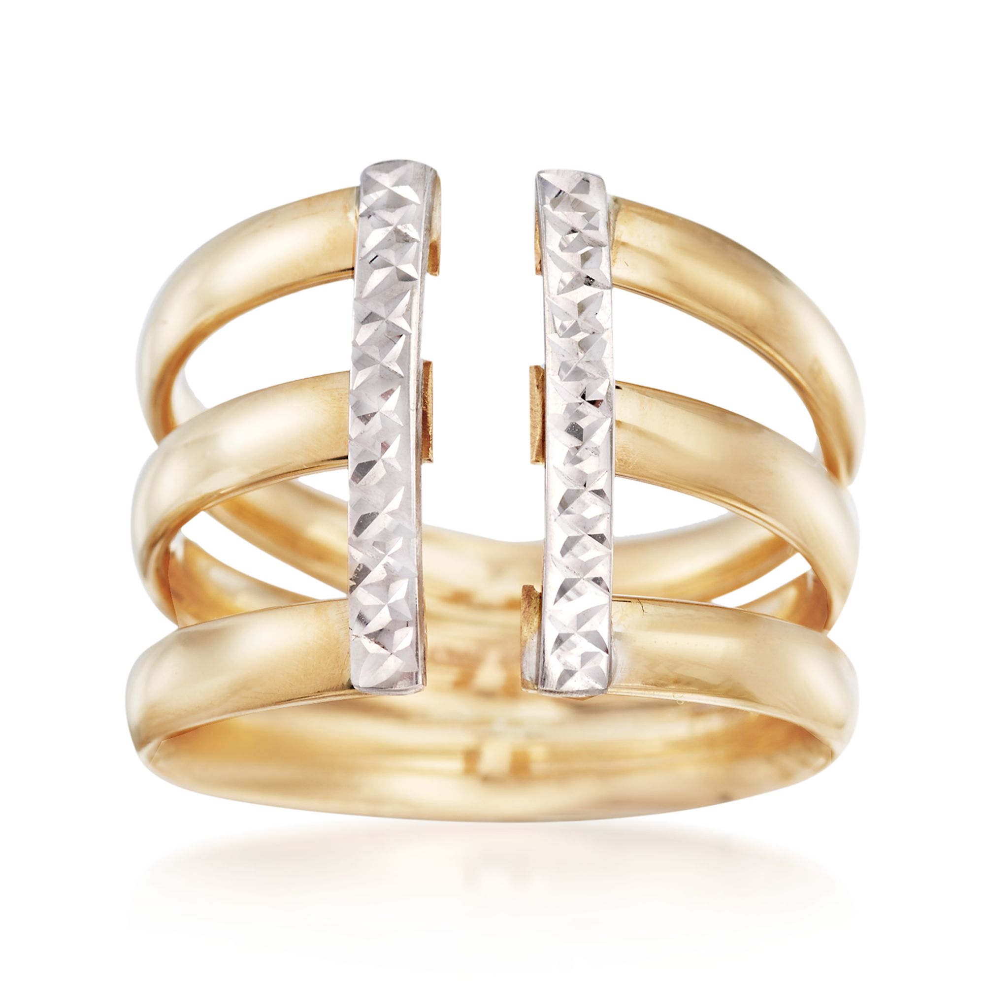 Italian 14kt Two-Tone Gold Three-Row Open Ring | Ross-Simons