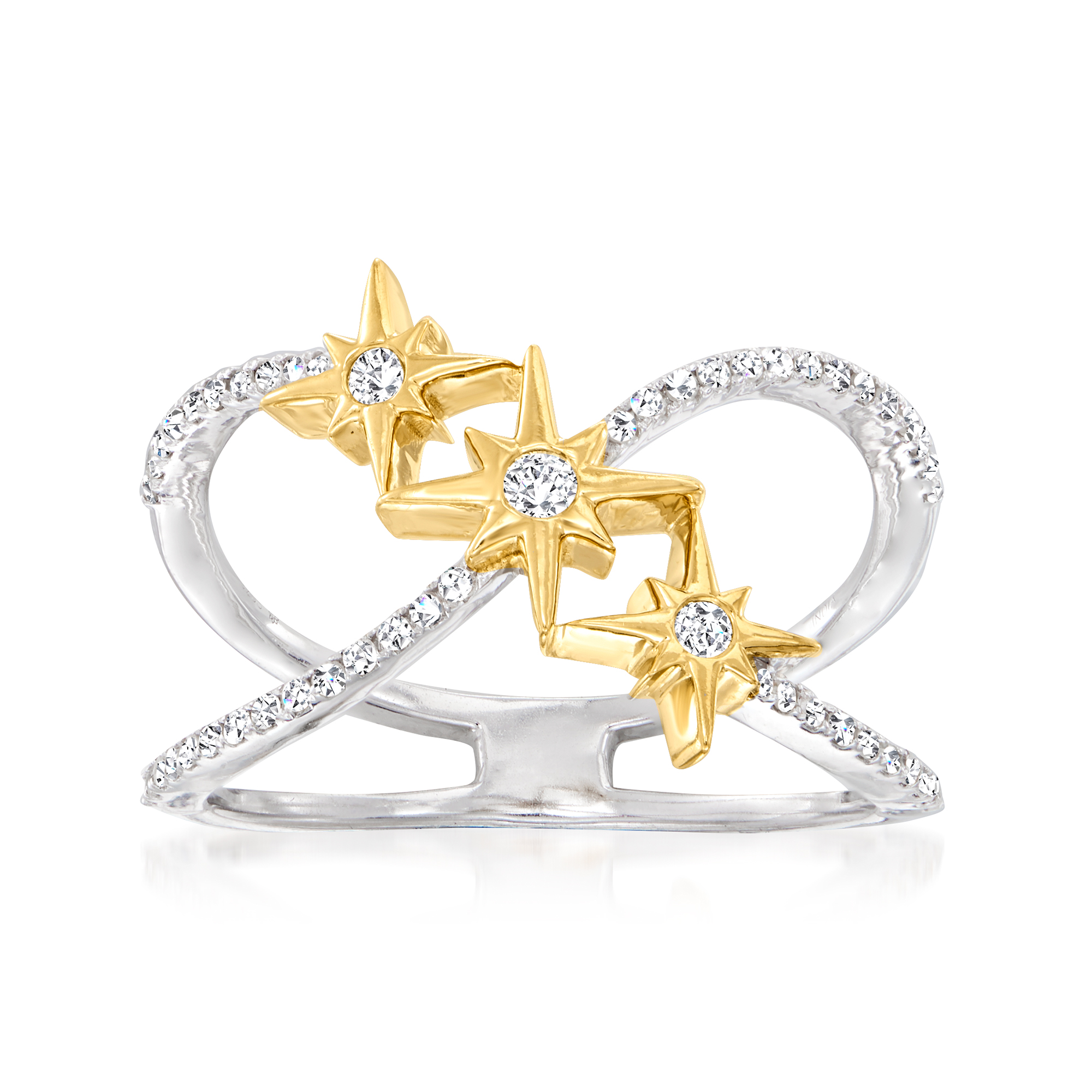 .27 ct. t.w. Diamond Open-Space Star Ring in Two-Tone Sterling Silver ...