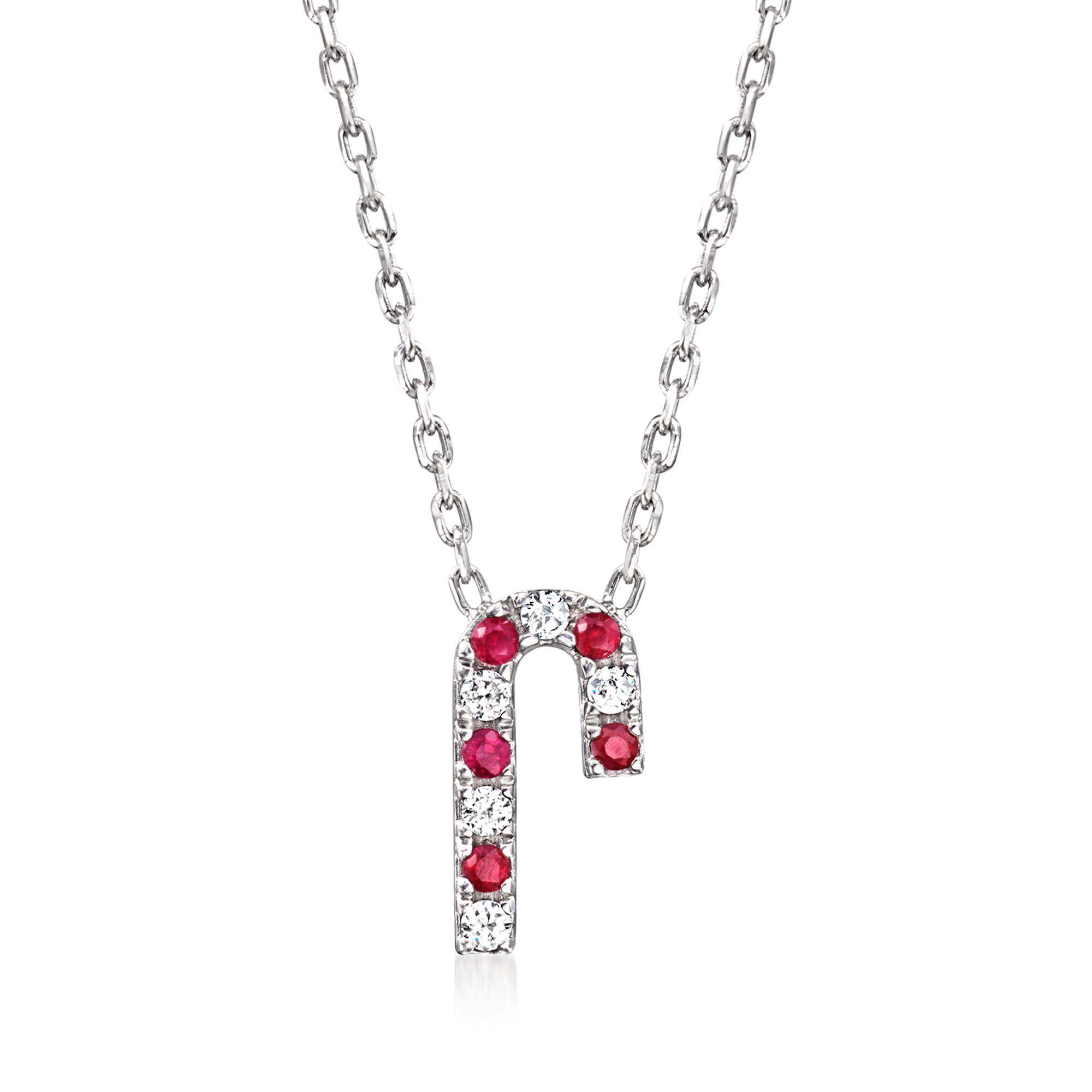 Ruby and Diamond-Accented Candy Cane Necklace in Sterling Silver | Ross ...