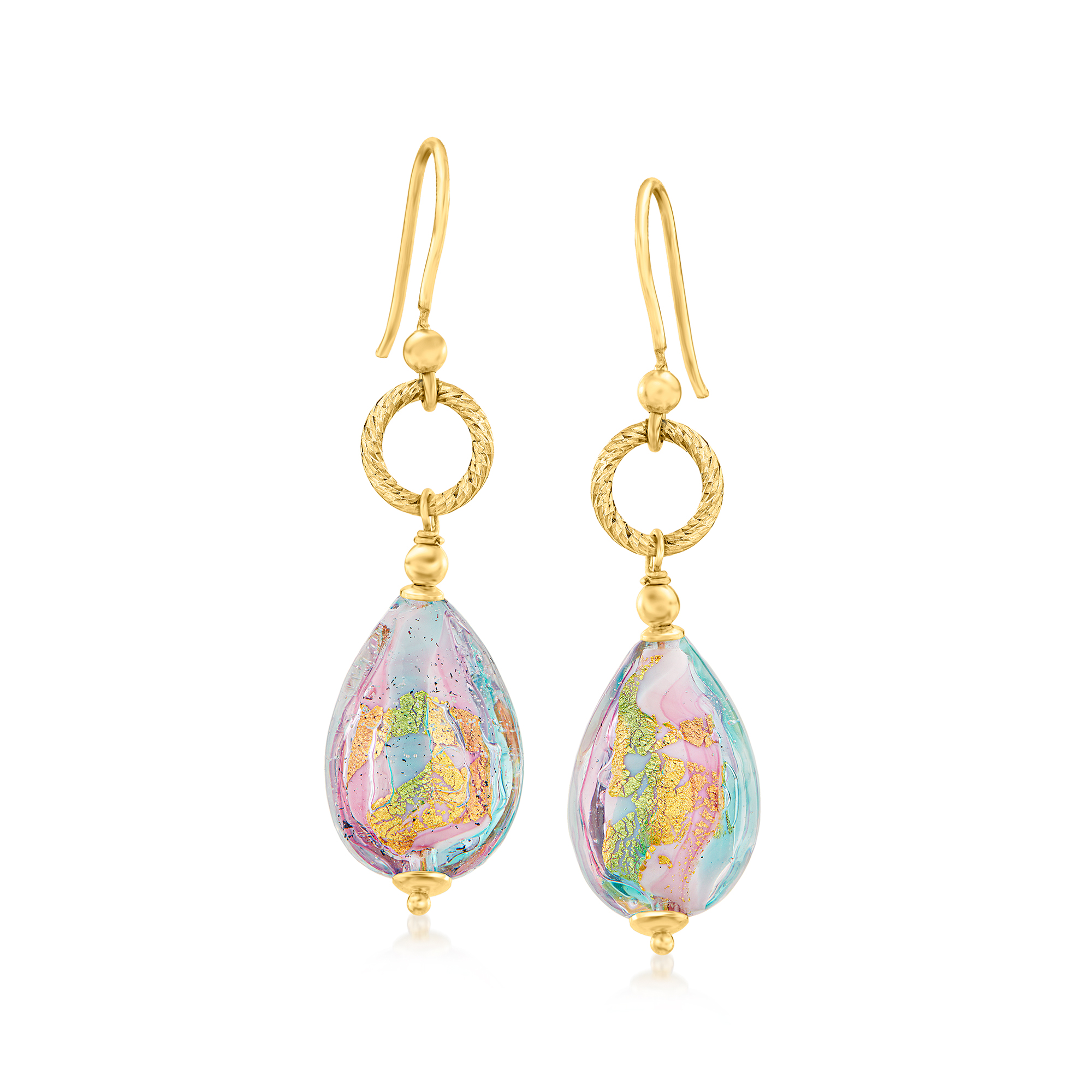 Italian Pastel-Colored Murano Glass Bead Glitter Drop Earrings in 18kt ...