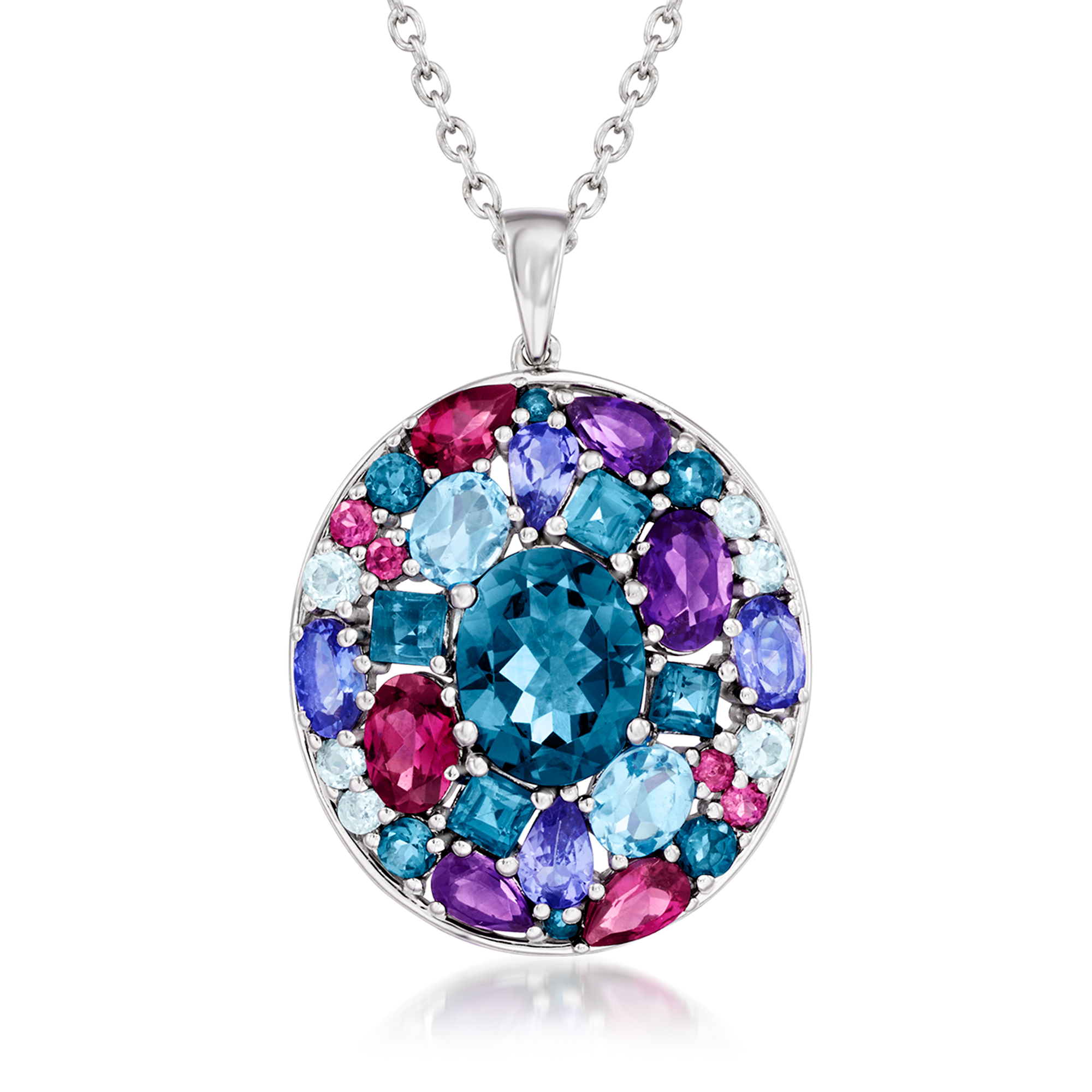 6.50 ct. t.w. Multi-Gemstone Pendant Necklace in Sterling Silver | Ross ...