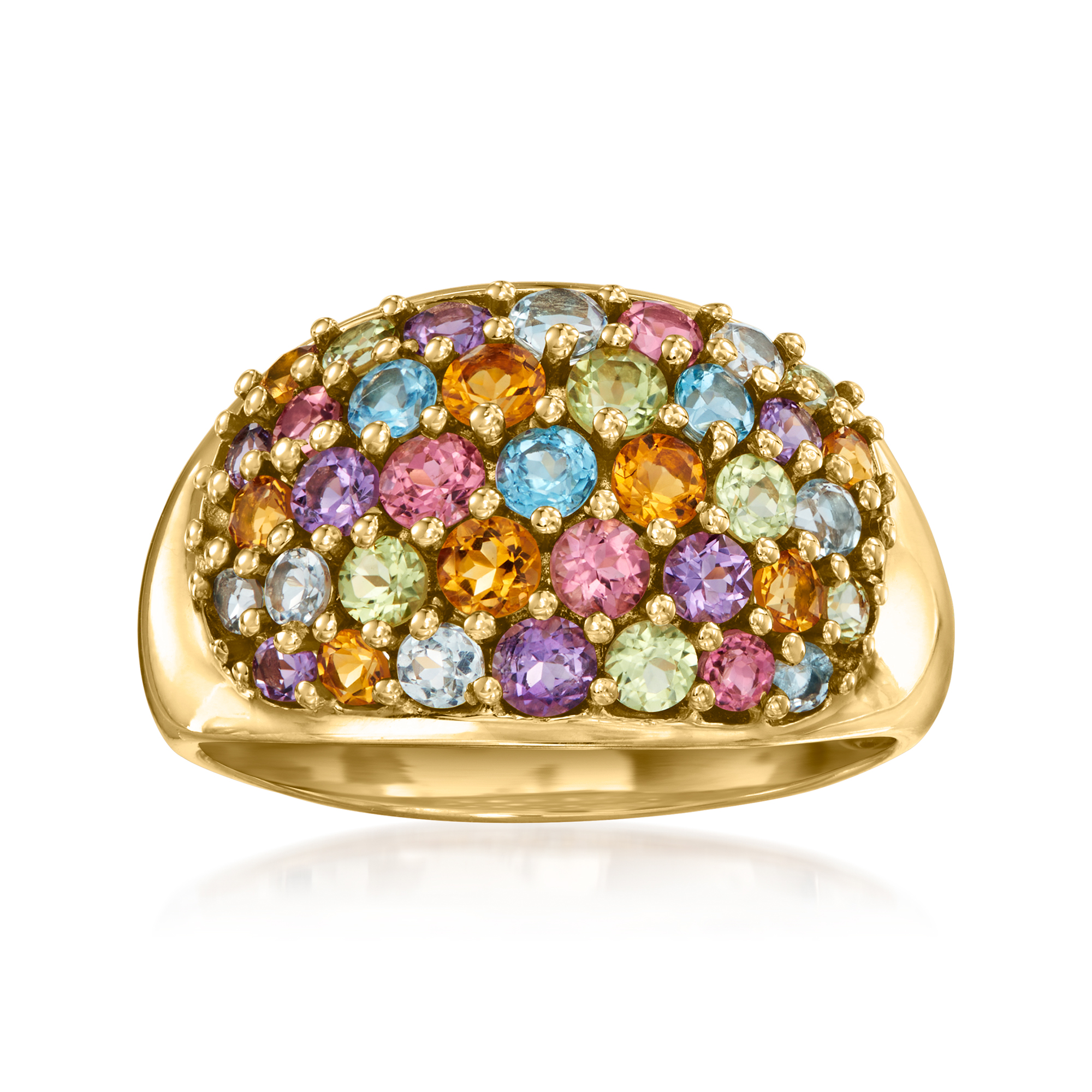 C. 1990 Vintage 1.85 ct. t.w. Multi-Gemstone Dome Ring in 14kt Yellow ...