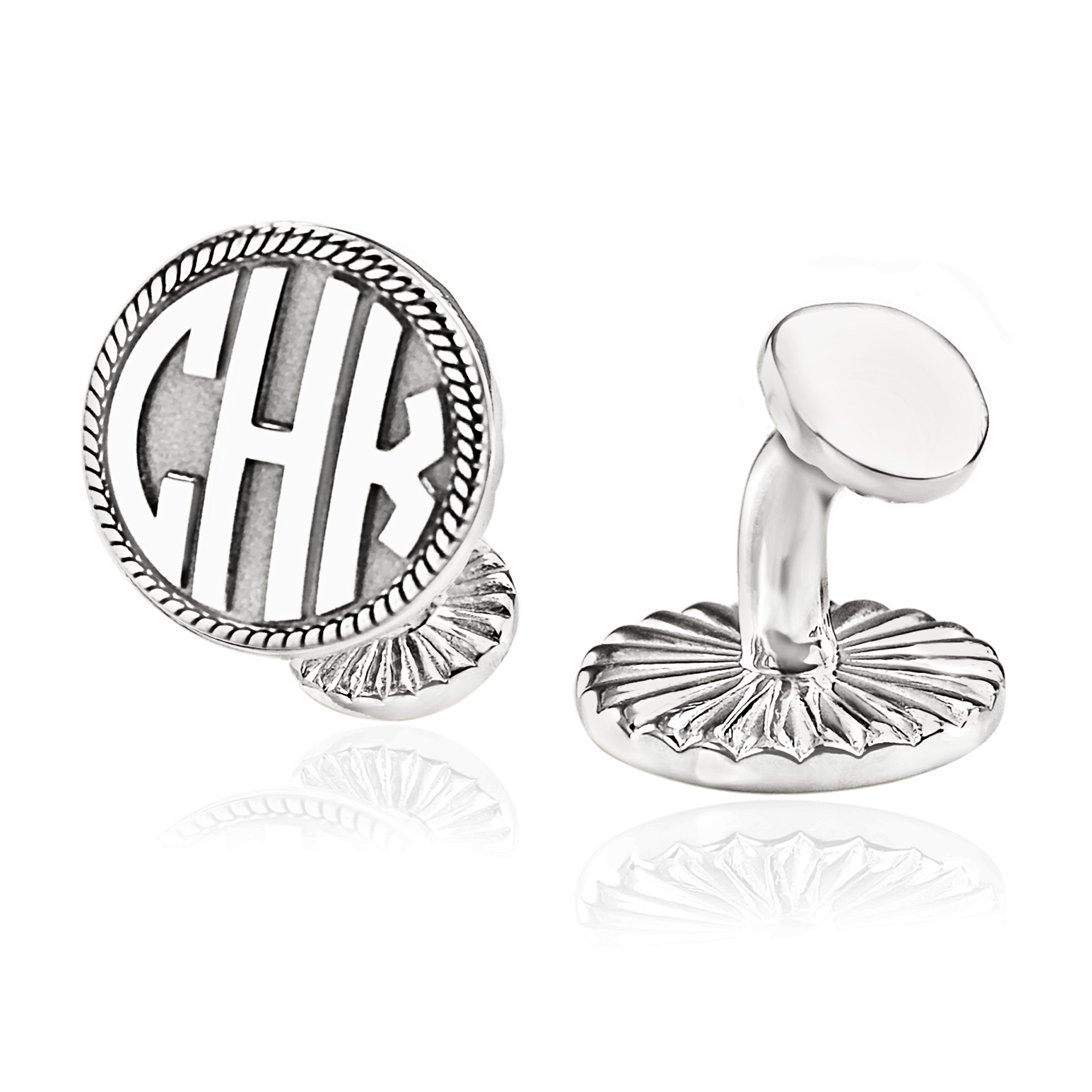 Sterling Silver Personalized Monogram Roped-Edge Round Cuff Links ...