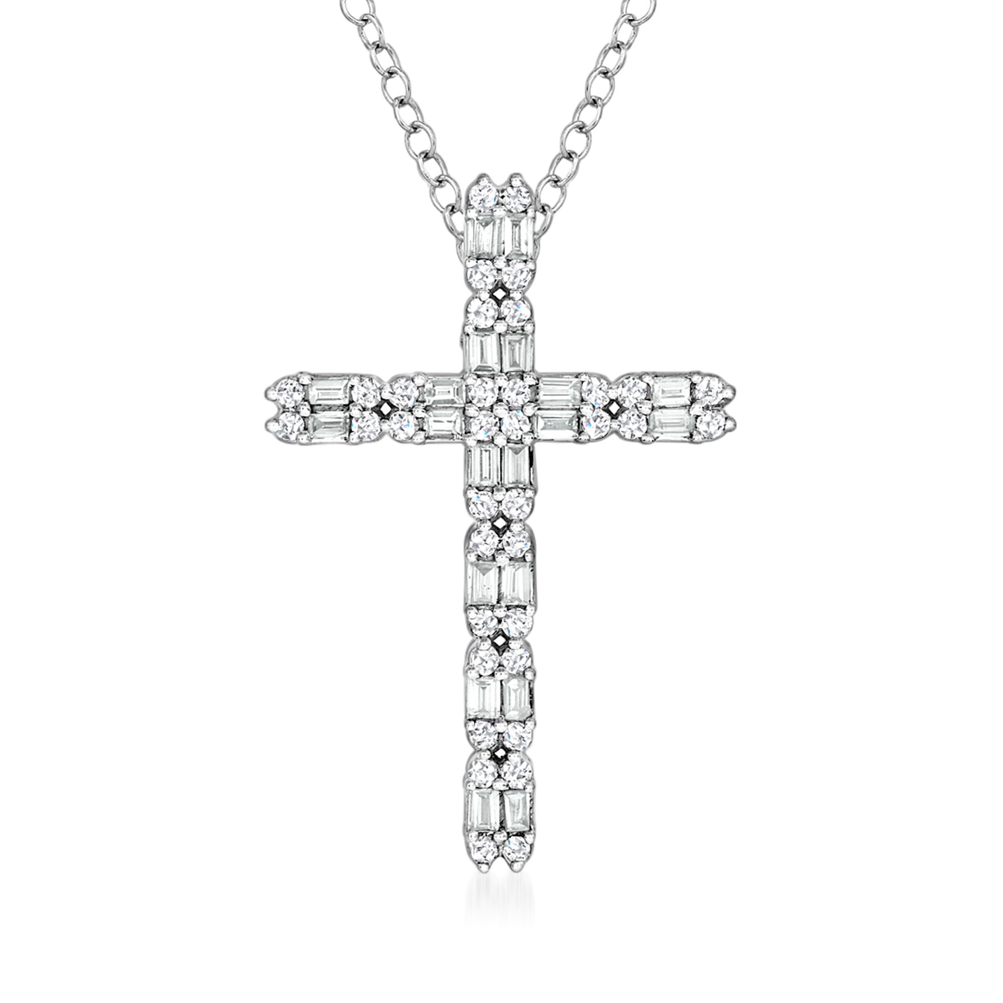 .50 ct. t.w. Round and Baguette Diamond Cross Pendant Necklace in 14kt ...