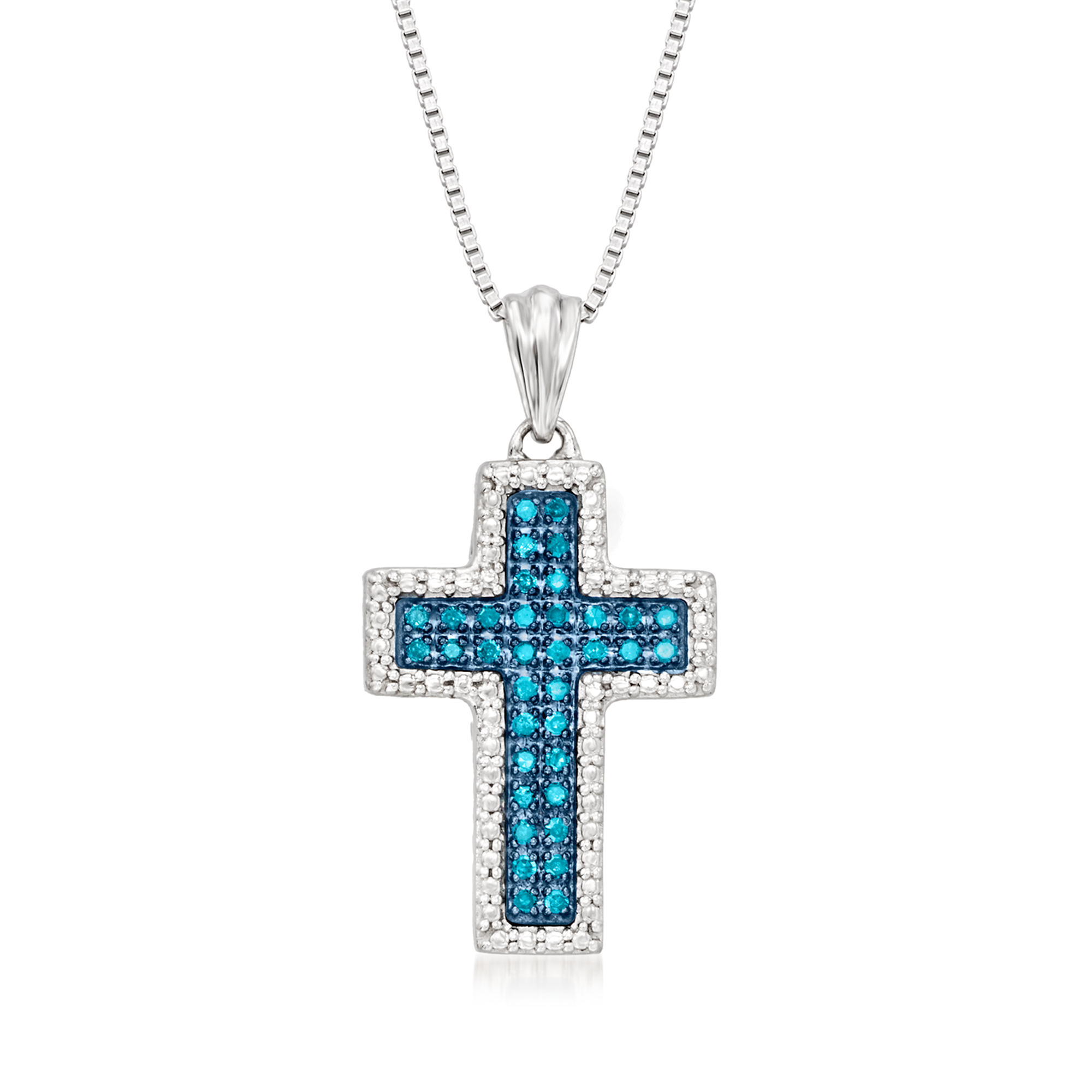 .15 ct. t.w. Blue Diamond Cross Pendant Necklace in Sterling Silver ...