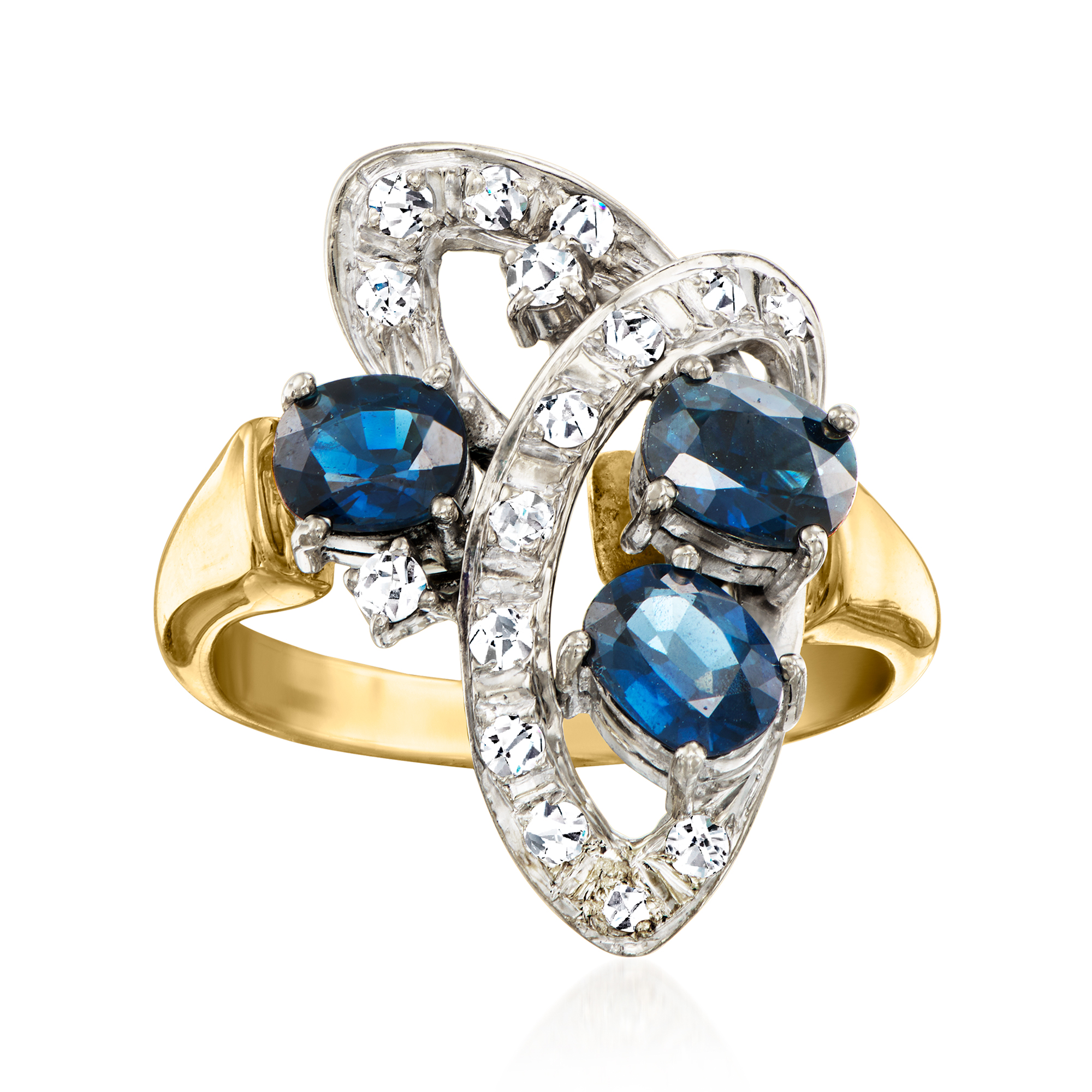 C. 1970 Vintage 1.40 ct. t.w. Sapphire and .35 ct. t.w. Diamond Swirl ...