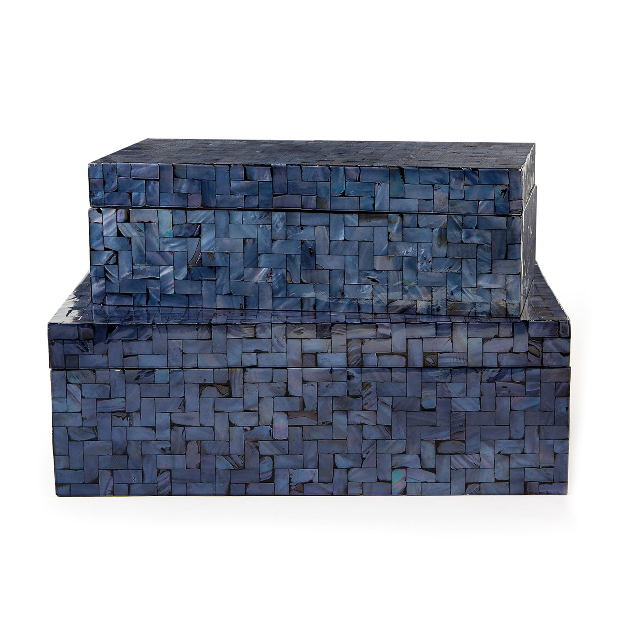 Set of 2 Midnight Blue Herringbone Pattern Decorative Boxes | Ross-Simons