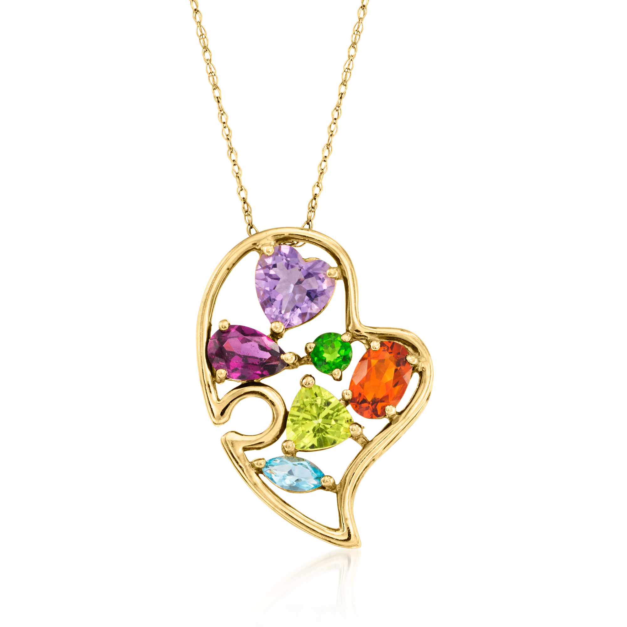 C. 1990 Vintage 1.96 ct. t.w. Multi-Gemstone Heart Pendant Necklace in ...
