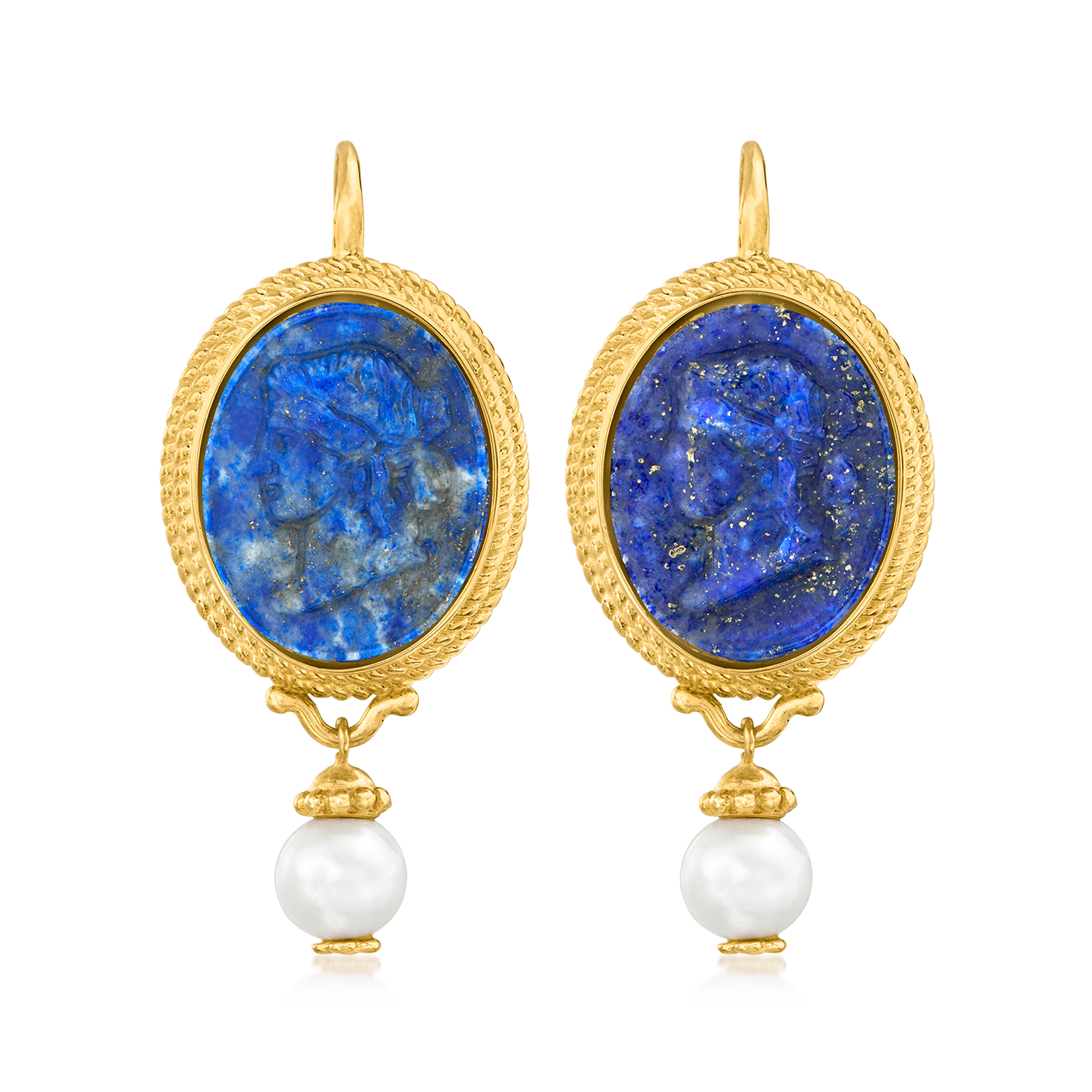 Italian Tagliamonte Lapis and 8mm Cultured Pearl Cameo-Style Drop ...
