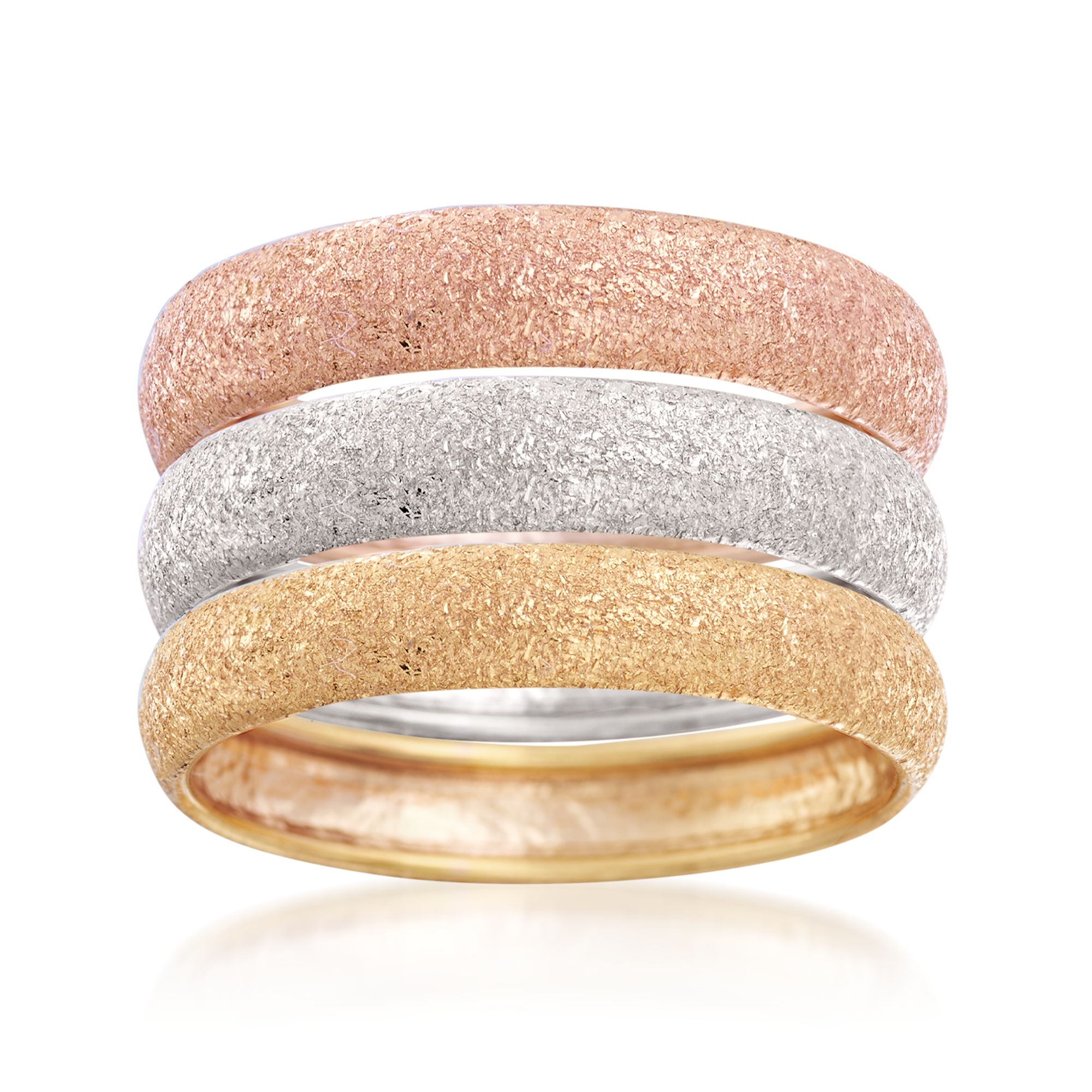 Italian 14kt Tri-Colored Gold Jewelry Set: Three Textured Rings | Ross ...