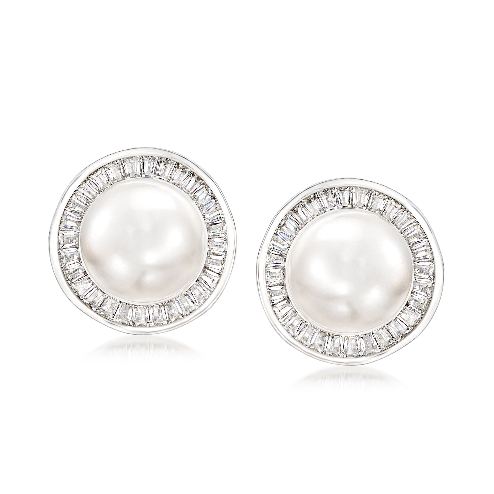 Italian 10-10.5mm Cultured Pearl and 1.40 ct. t.w. CZ Earrings in Sterling Silver | Ross-Simons