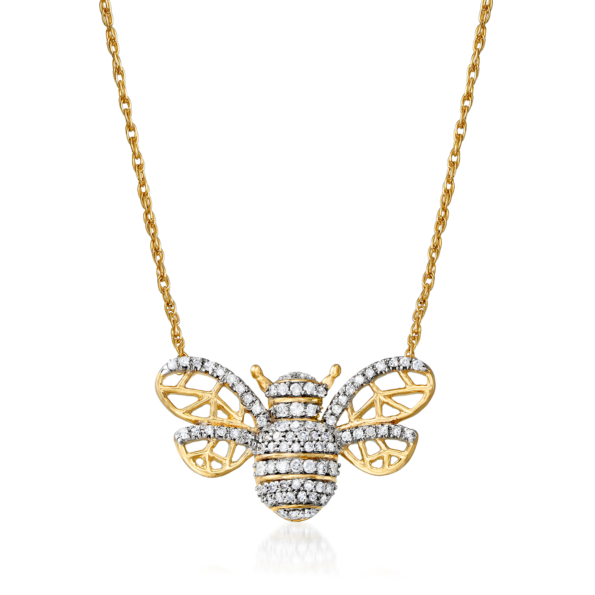 .25 ct. t.w. Diamond Bee Necklace in 18kt Gold Over Sterling | Ross-Simons