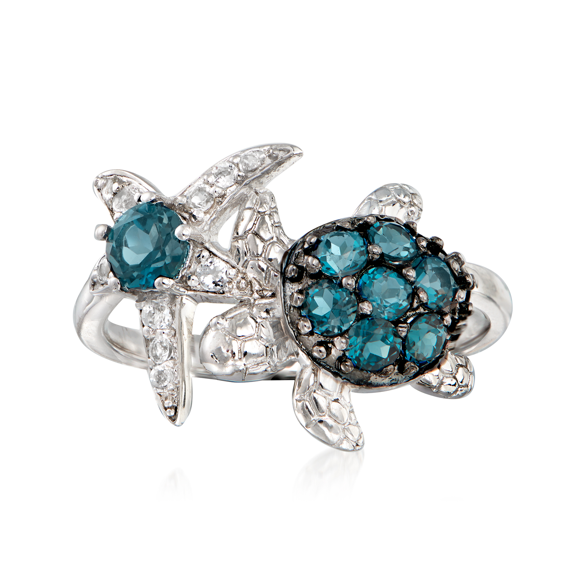.90 ct. t.w. London Blue and White Topaz Sea Life Ring in Sterling ...