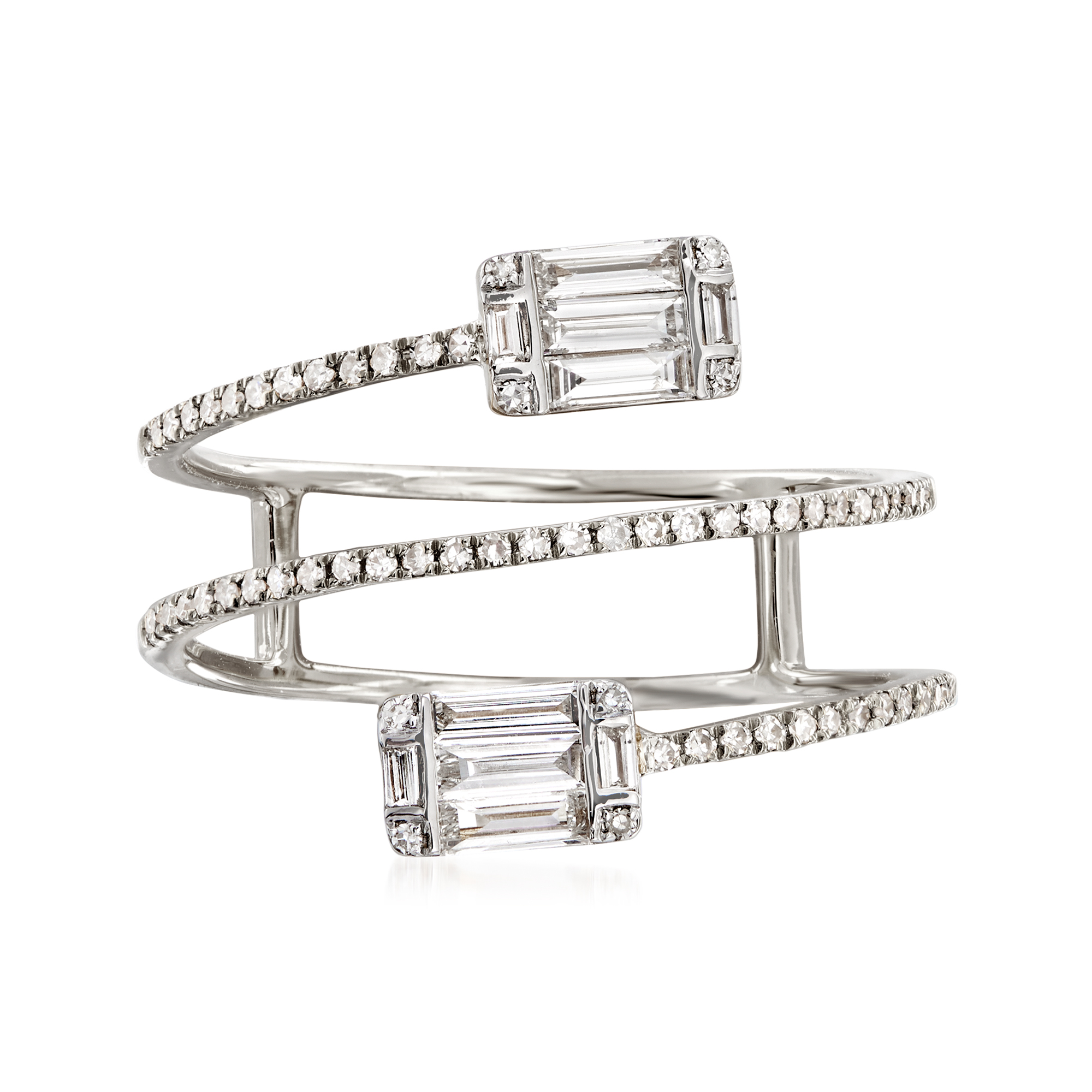 .47 ct. t.w. Baguette and Round Diamond Wrap Ring in 18kt White Gold ...