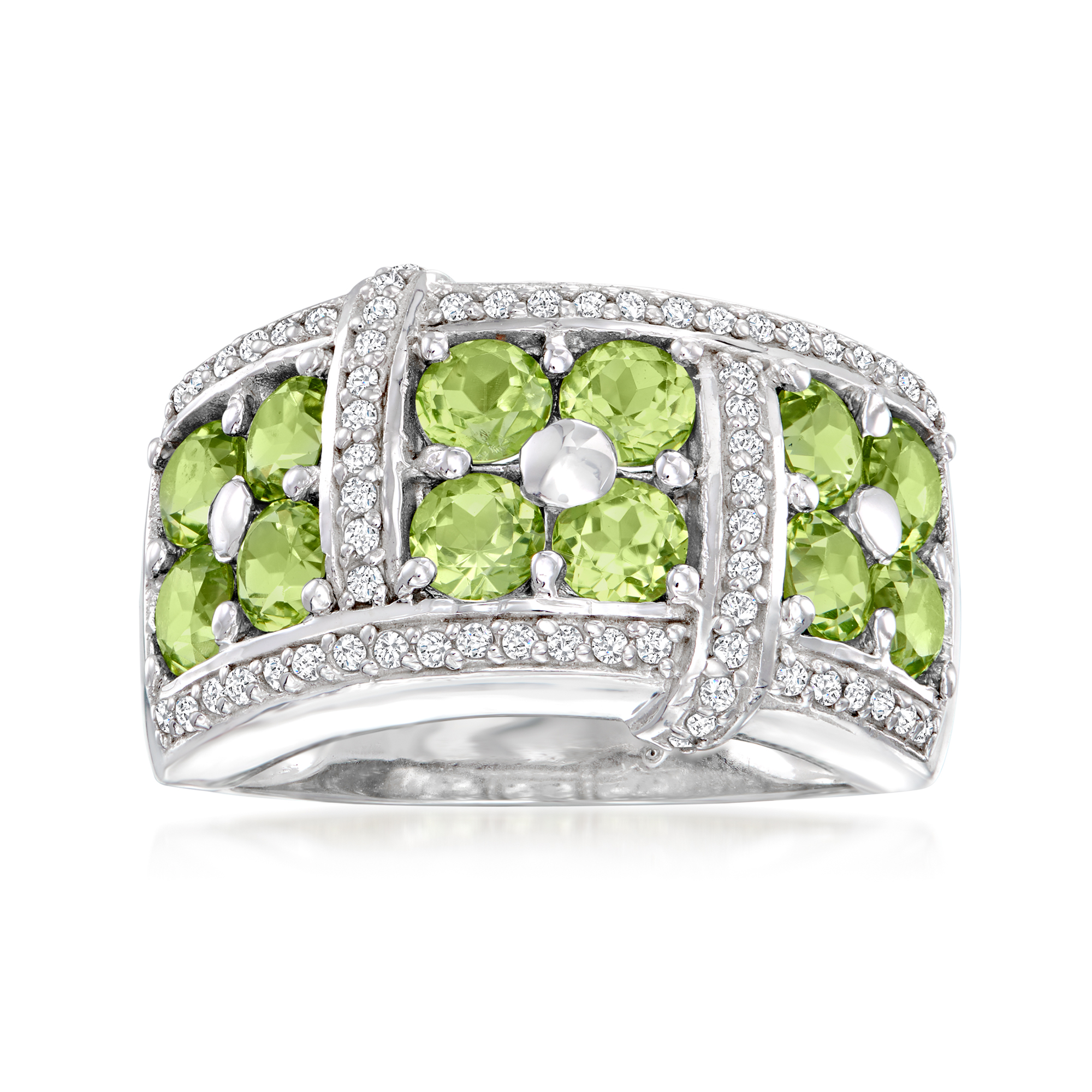 3.00 ct. t.w. Peridot and .30 ct. t.w. White Zircon Ring in Sterling ...