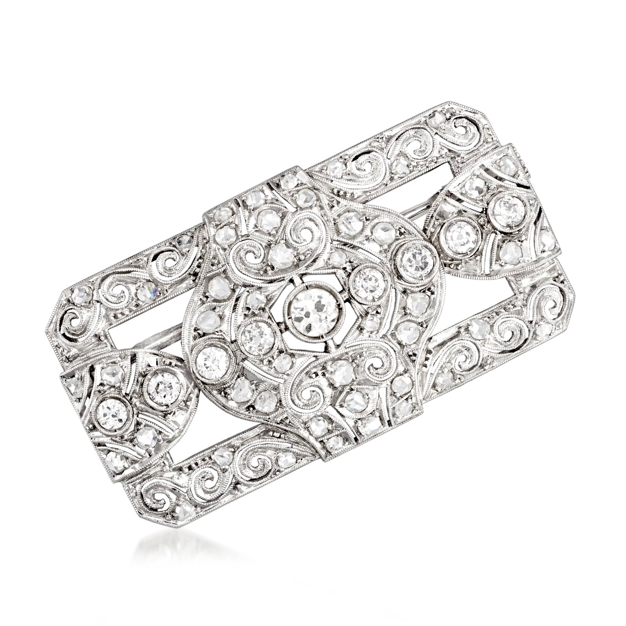 C. 1950 Vintage 1.65 ct. t.w. Diamond Filigree Rectangular Pin in ...