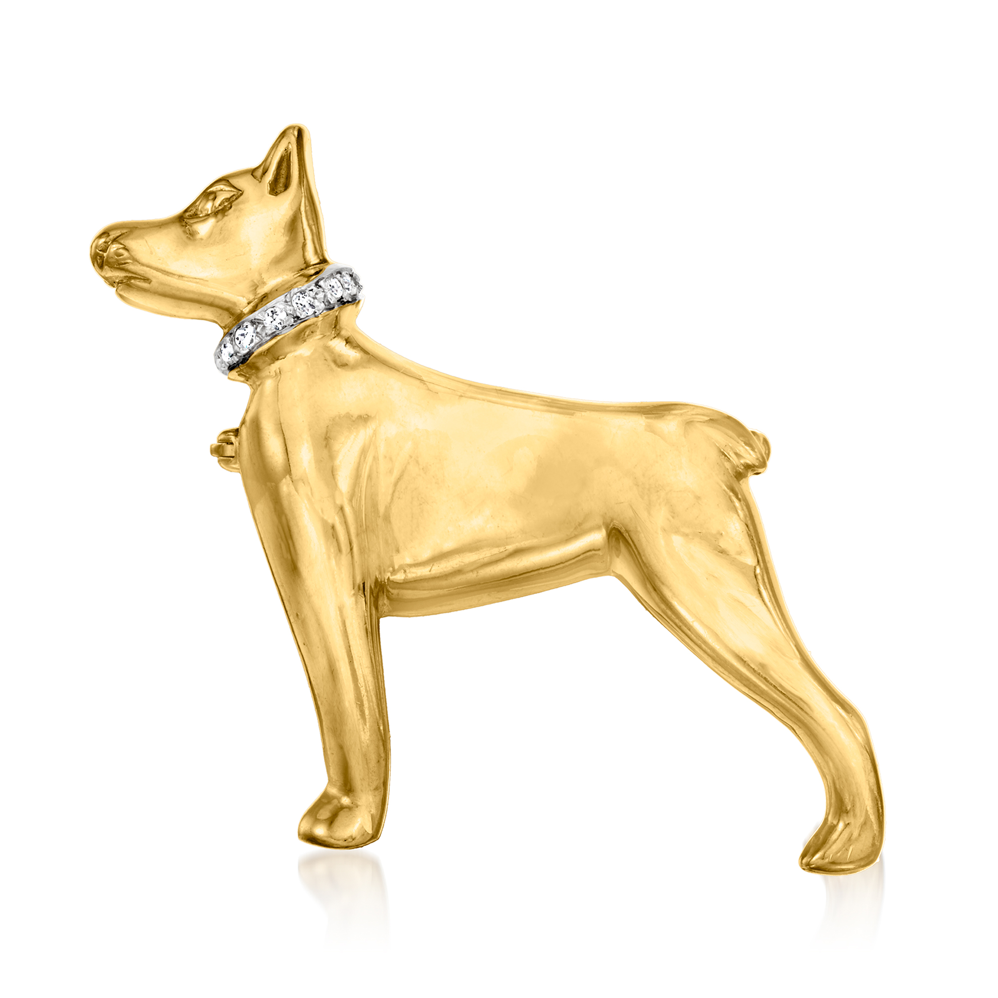 C. 1980 Vintage 18kt Yellow Gold Dog Pin with .10 ct. t.w. Diamonds ...