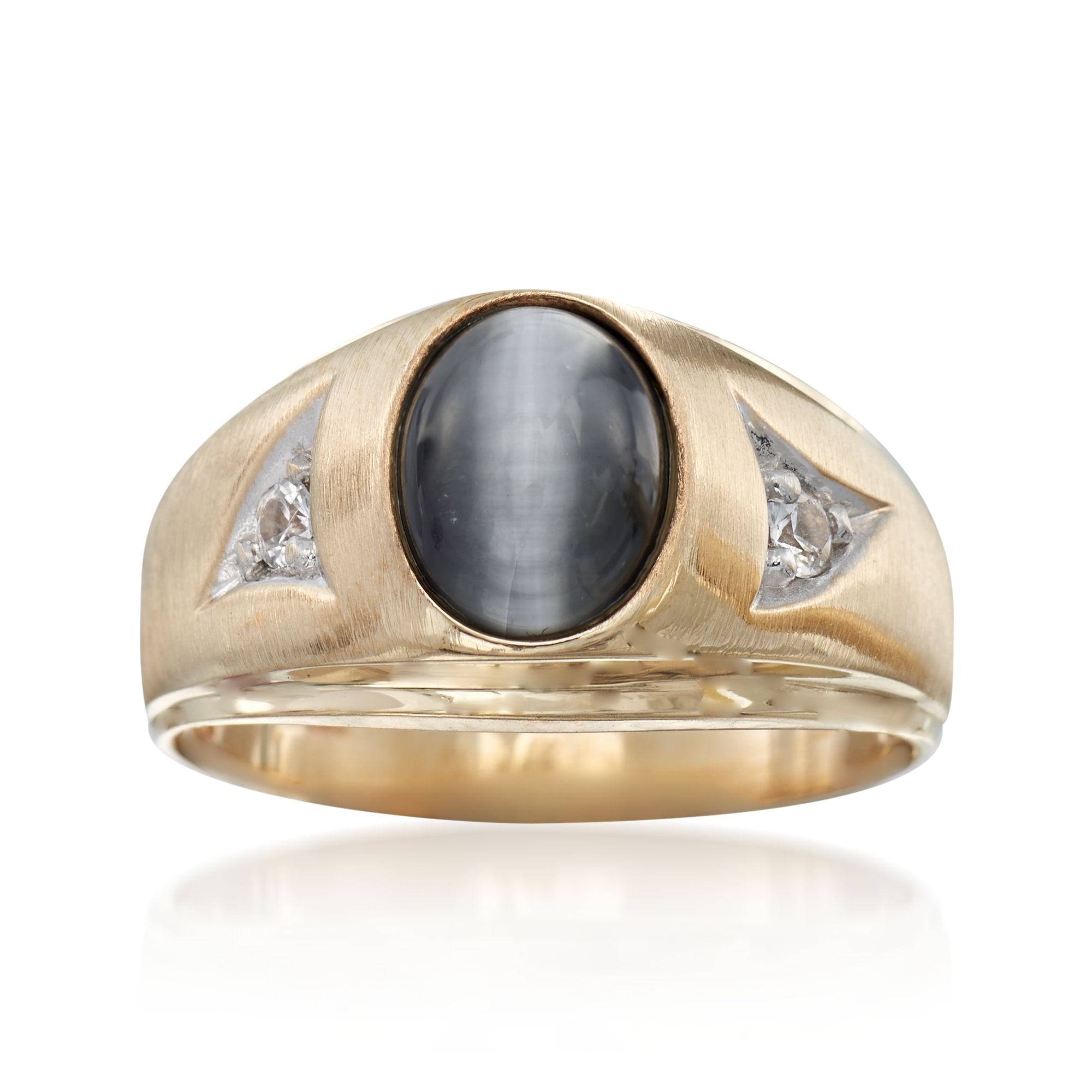 C. 1970 Vintage 9x7mm Synthetic Cat Eye Chrysoberyl Ring with Synthetic ...