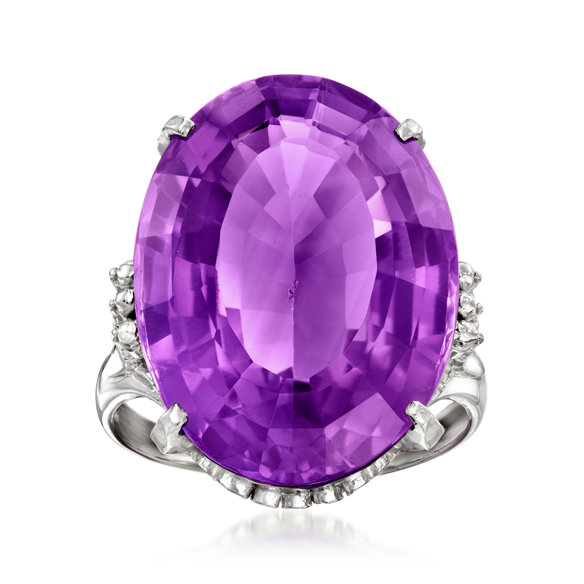 C. 1990 Vintage 18.21 Carat Amethyst Cocktail Ring in Platinum. Size 7 ...