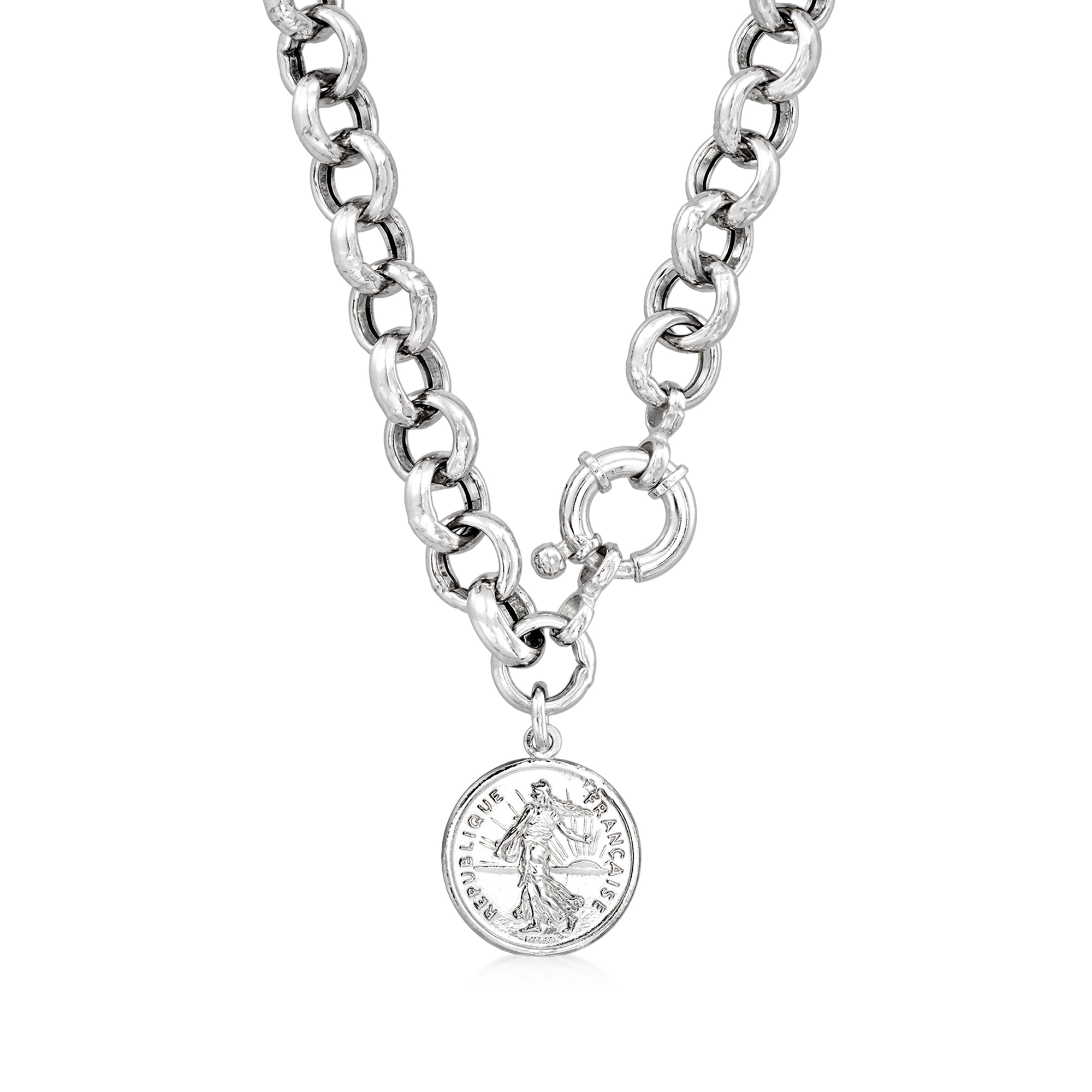 Italian Sterling Silver Replica Coin Rolo-Link Necklace | Ross-Simons