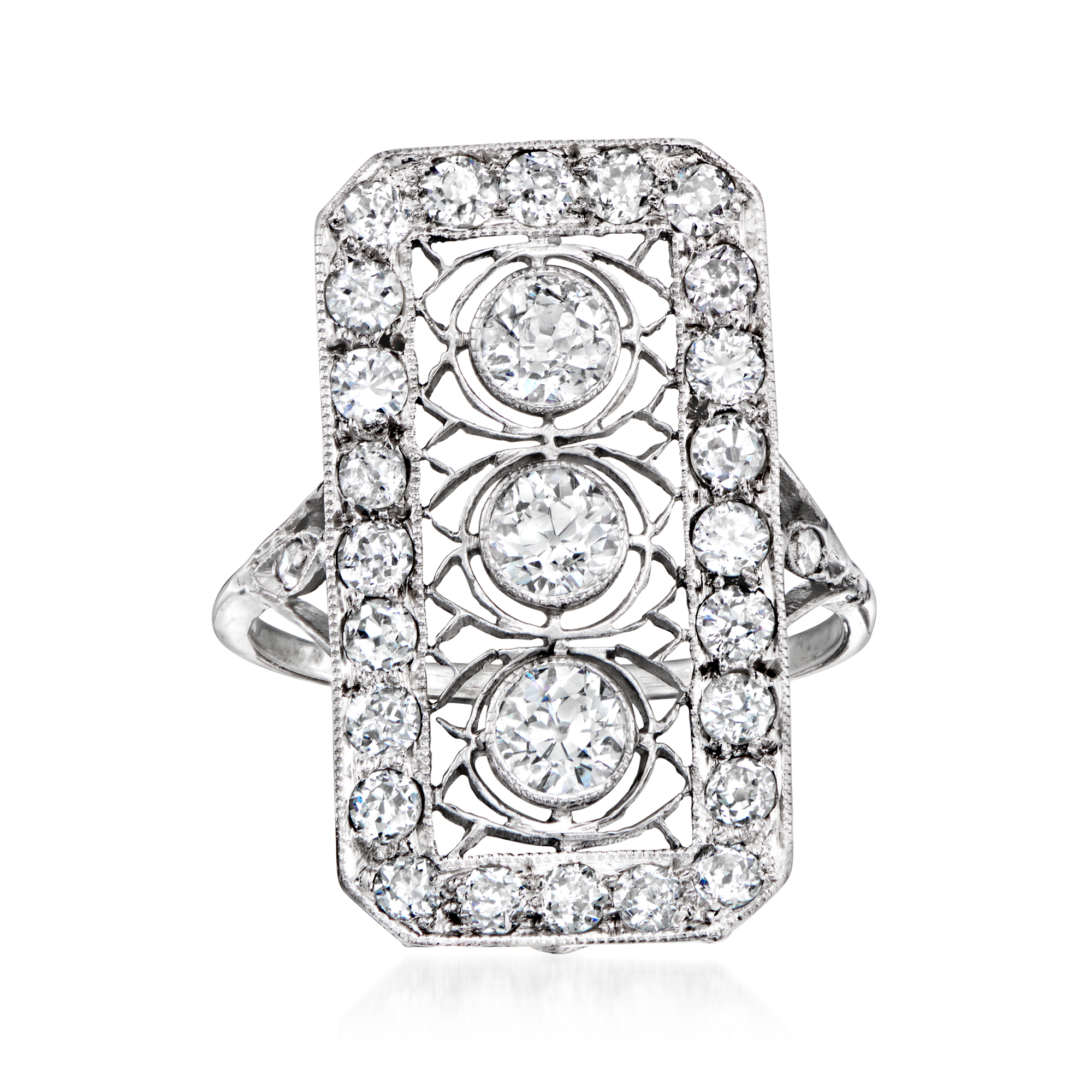 C. 1950 Vintage 1.80 ct. t.w. Diamond Filigree Ring in Platinum | Ross ...