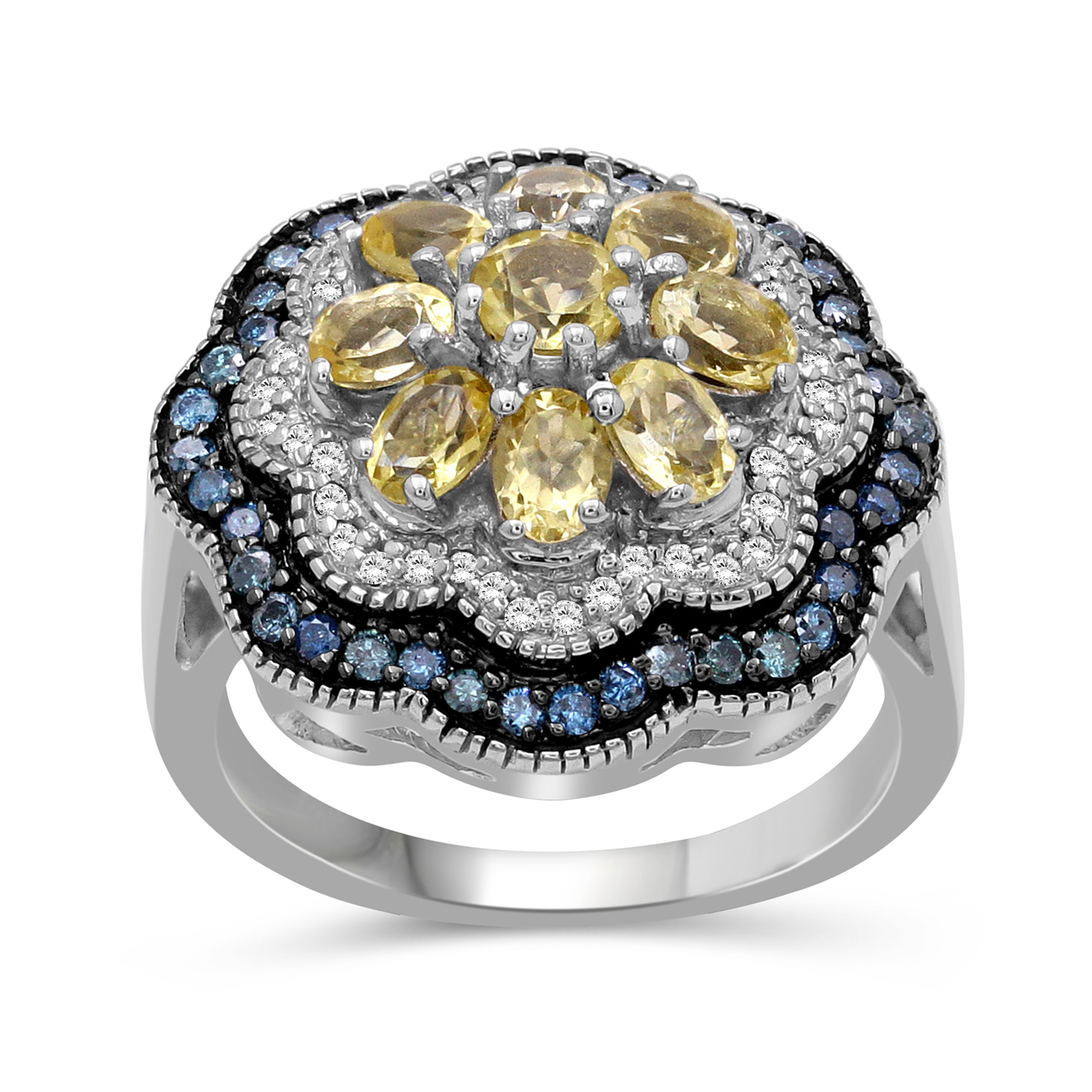 1.40 ct. t.w. Citrine Flower Ring with .50 ct. t.w. Blue and White ...