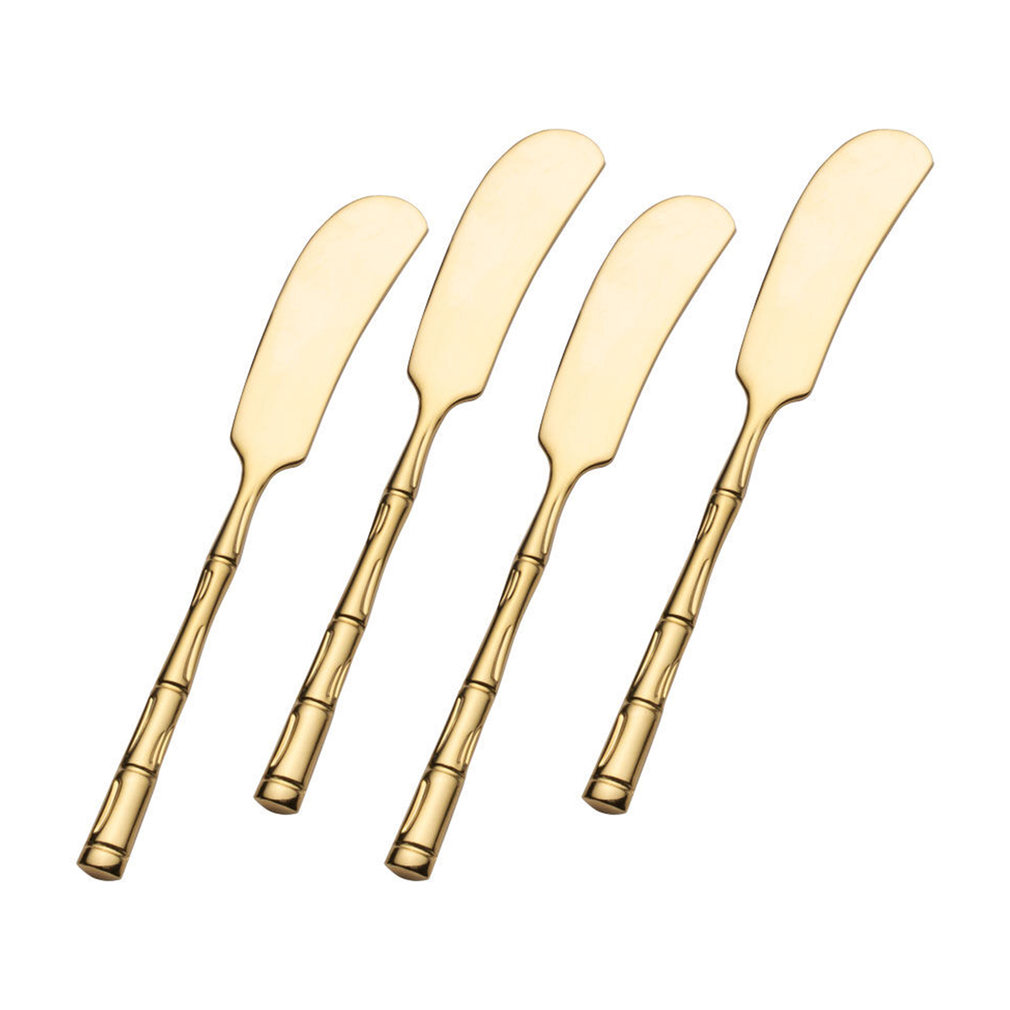 Wallace "Bamboo" Set of 4 Gold-Plated Stainless Steel Butter Spreaders ...