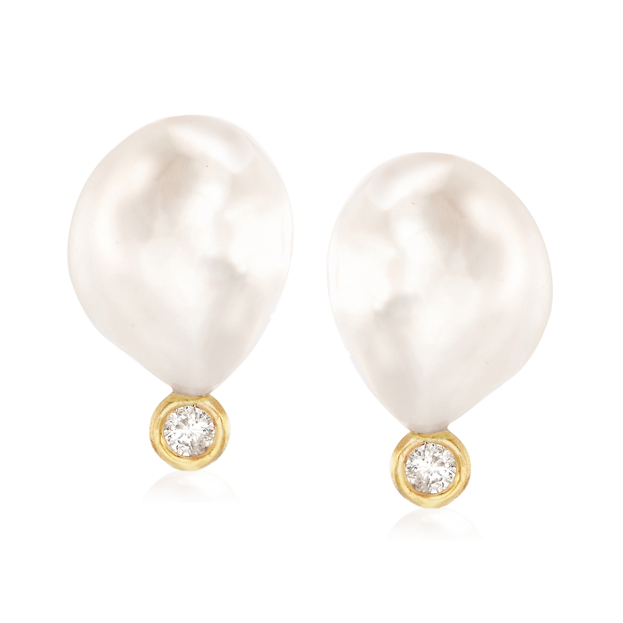 Cultured Baroque Pearl and .10 ct. t.w. Diamond Earrings in 14kt Yellow Gold | Ross-Simons