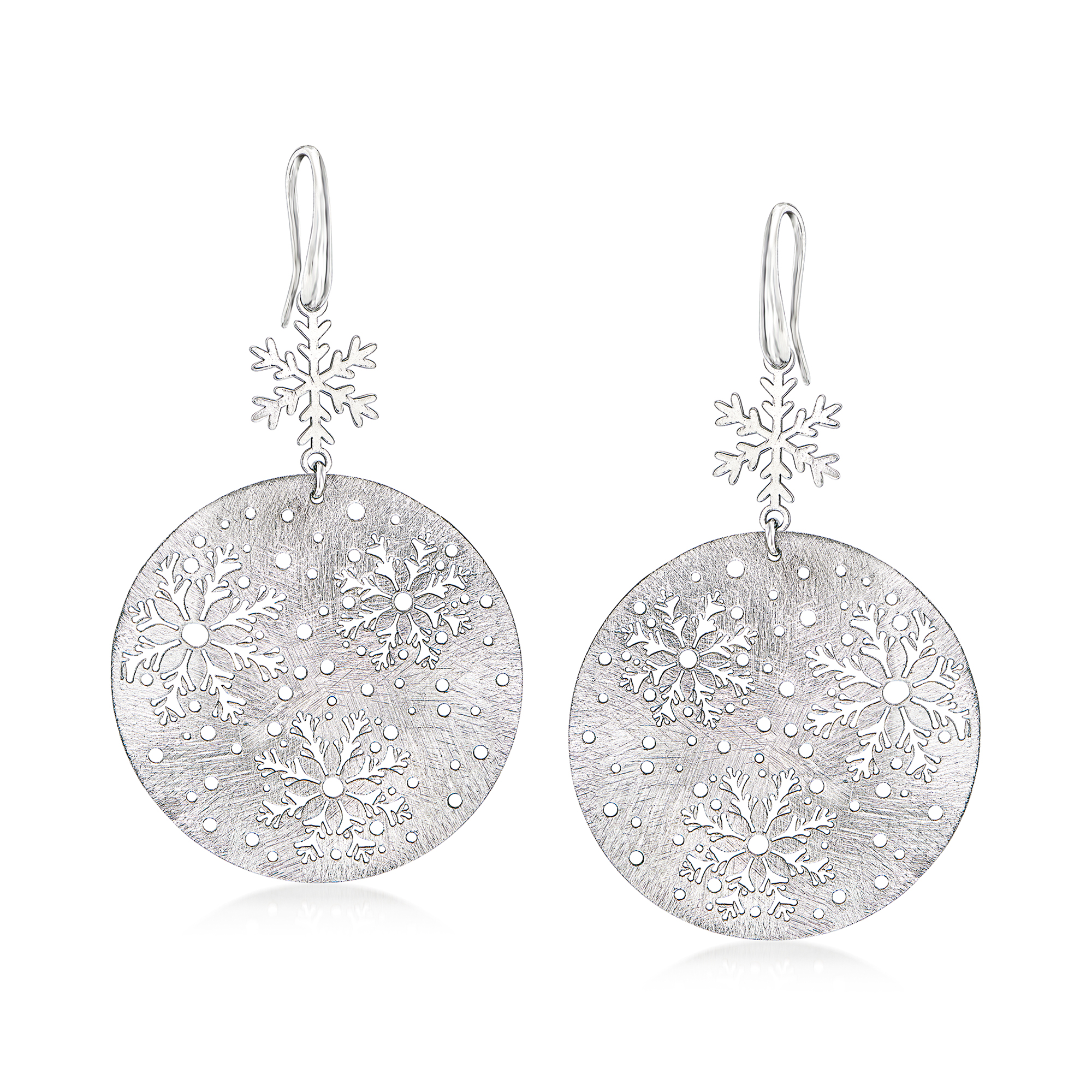 Italian Sterling Silver Snowflake Disc Drop Earrings | Ross-Simons