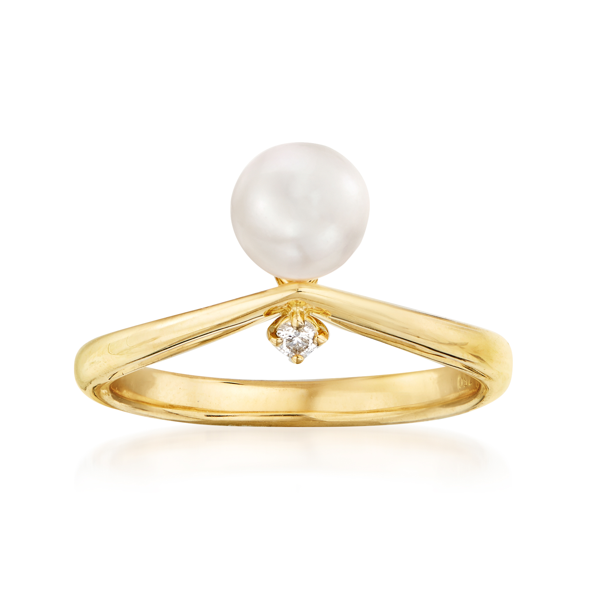Mikimoto 6.25mm A+ Akoya Pearl Ring with Diamond Accent in 18kt Yellow ...