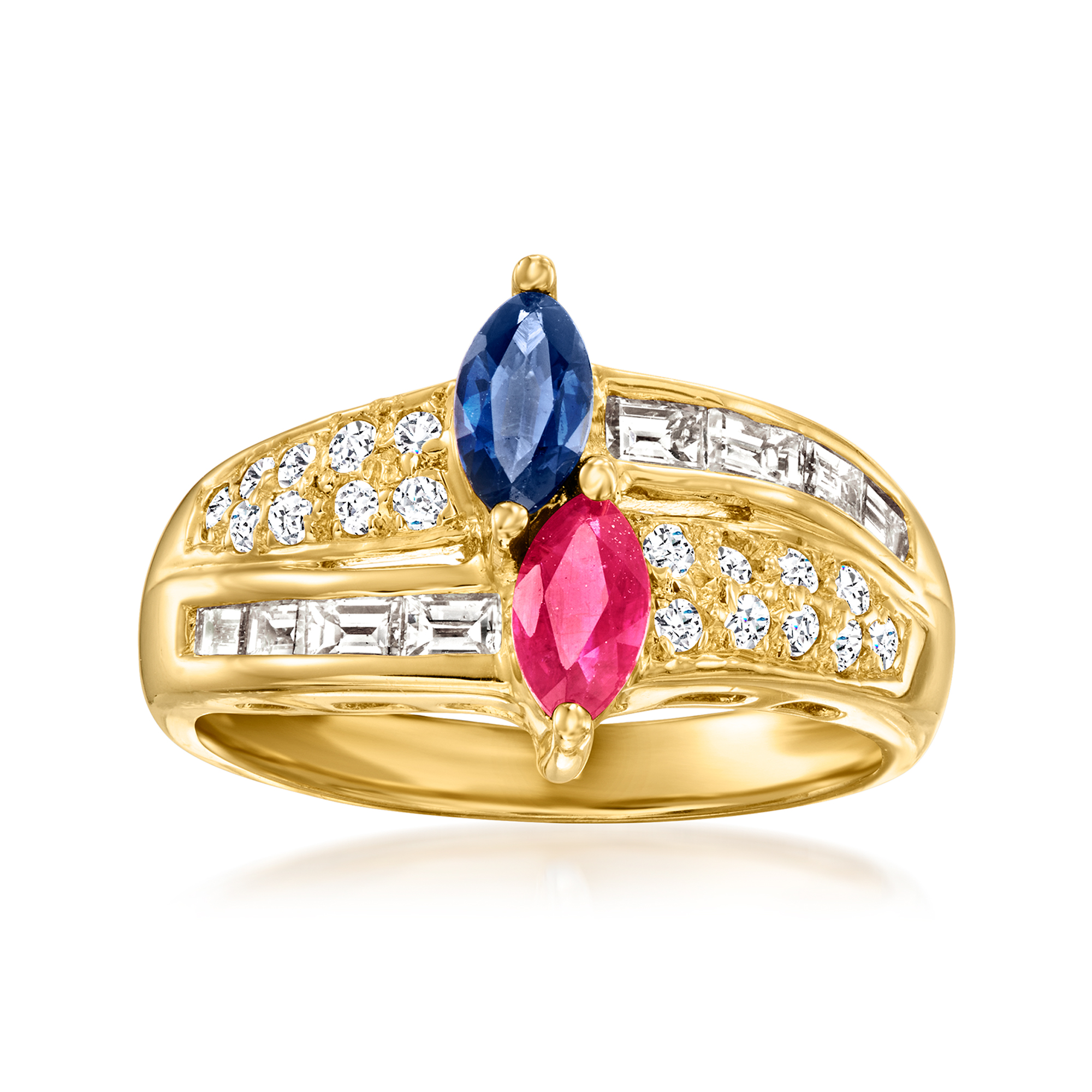 C. 1990 Vintage .40 Carat Sapphire and .40 Carat Ruby Ring with .56 ct ...